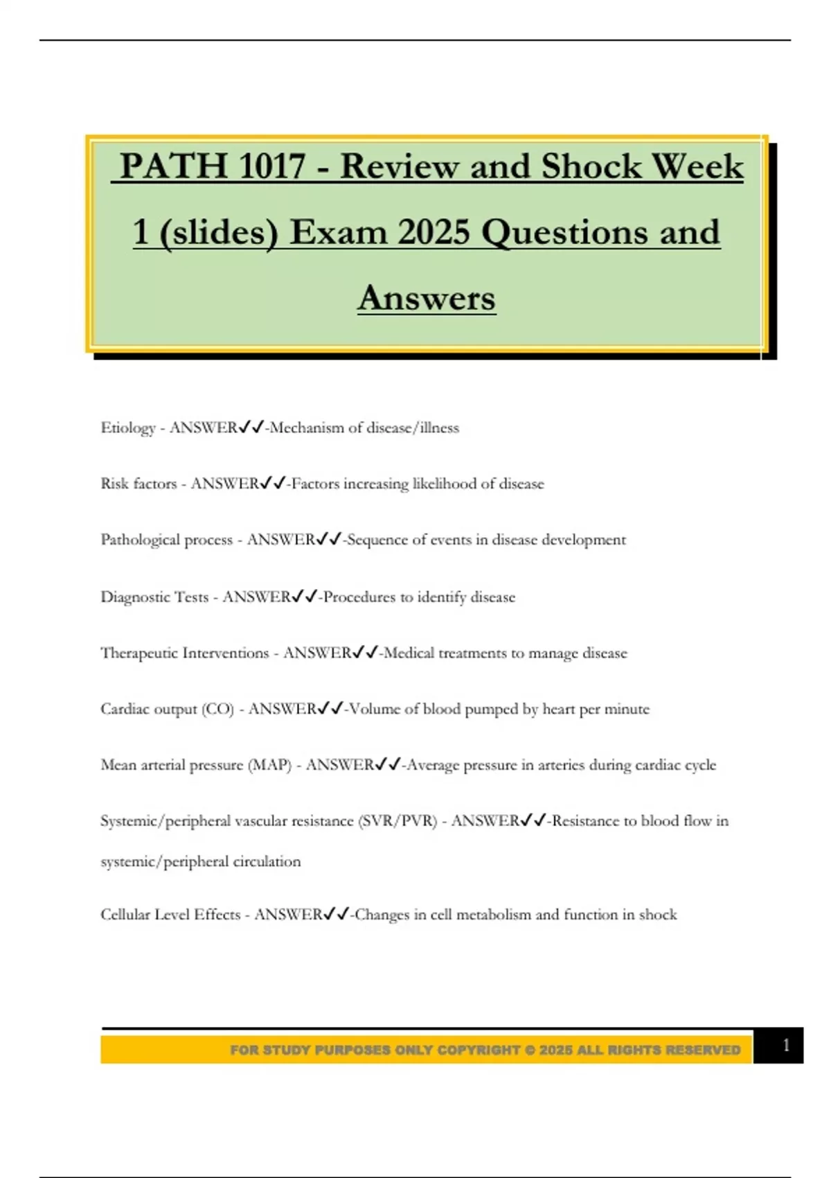 PATH 1017 - Review and Shock Week 1 (slides) Exam 2025 Questions and ...