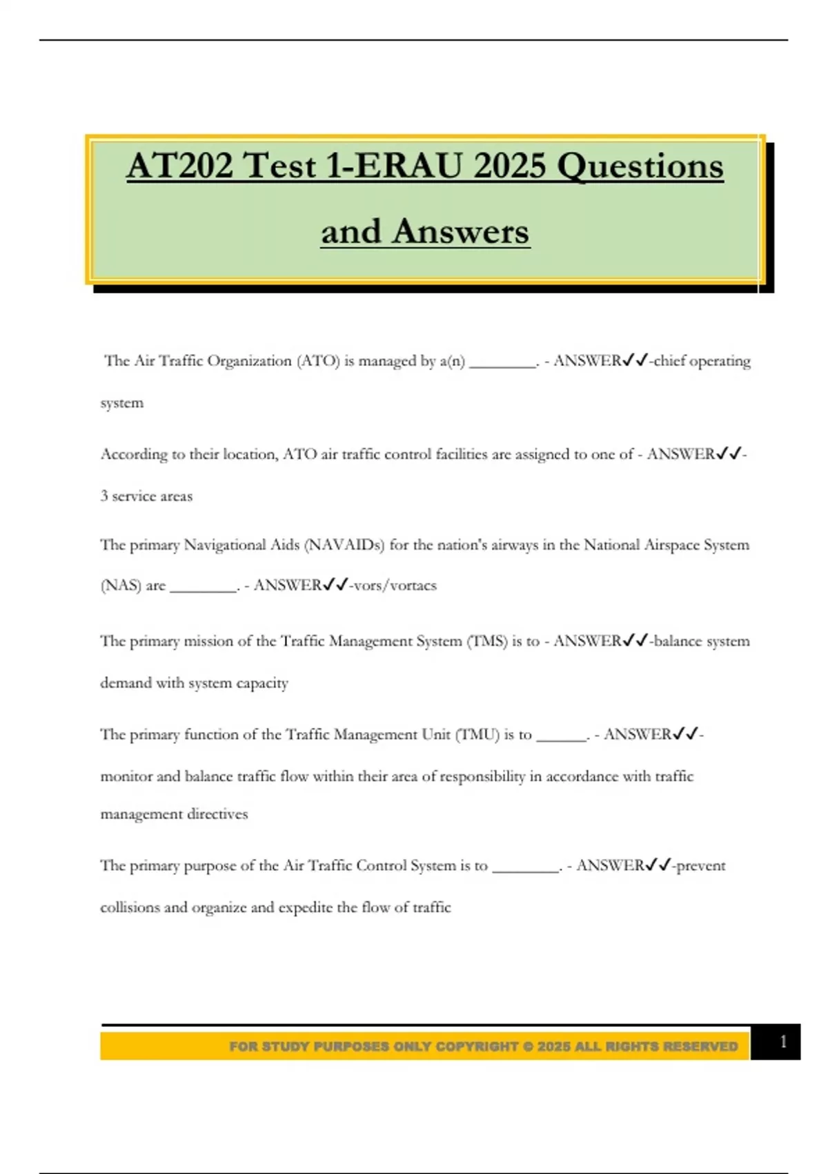 AT202 Test 1-ERAU 2025 Questions and Answers - AT 202 - Stuvia US