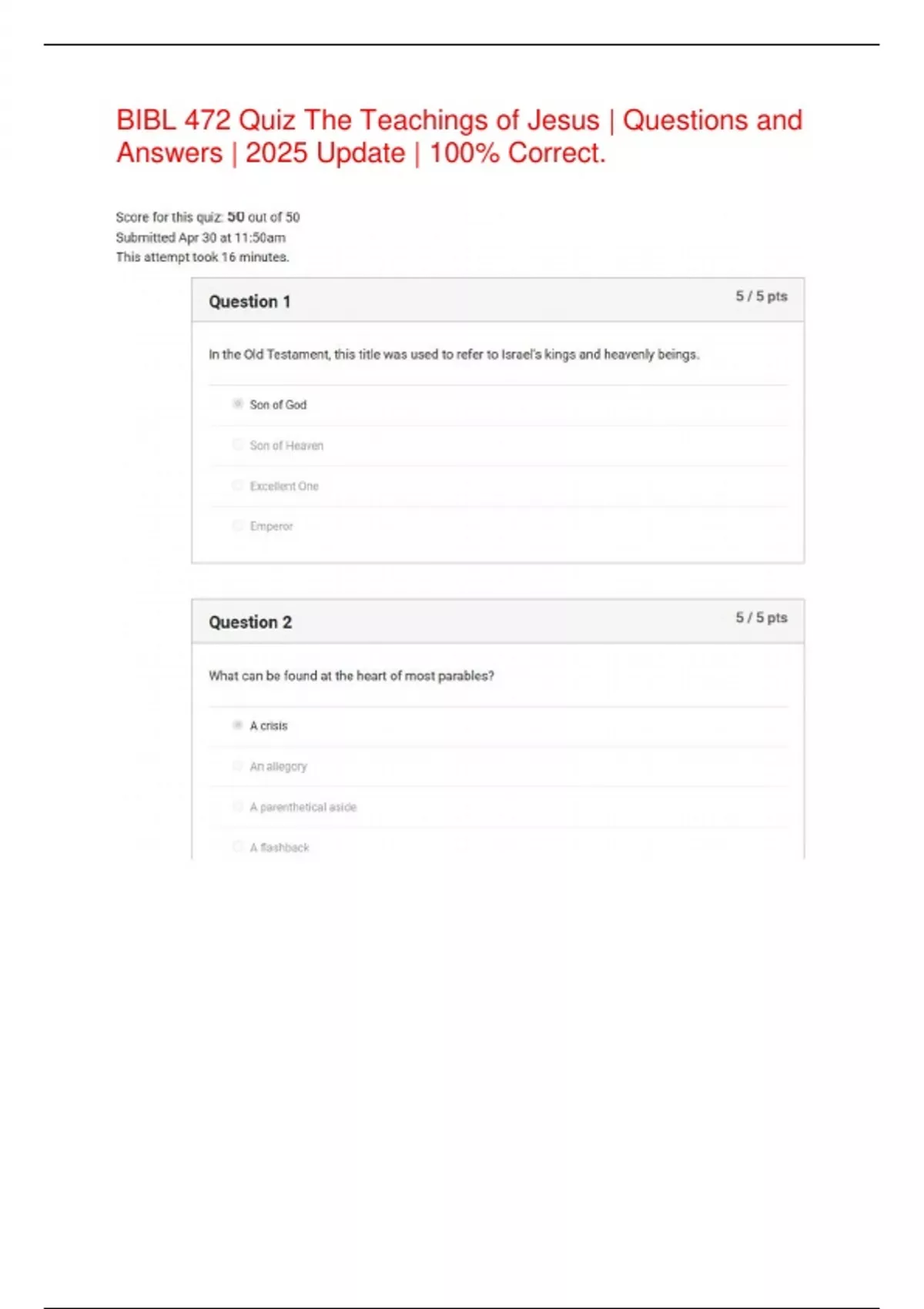 BIBL 472 Quiz The Teachings of Jesus | Questions and Answers | 2025 ...