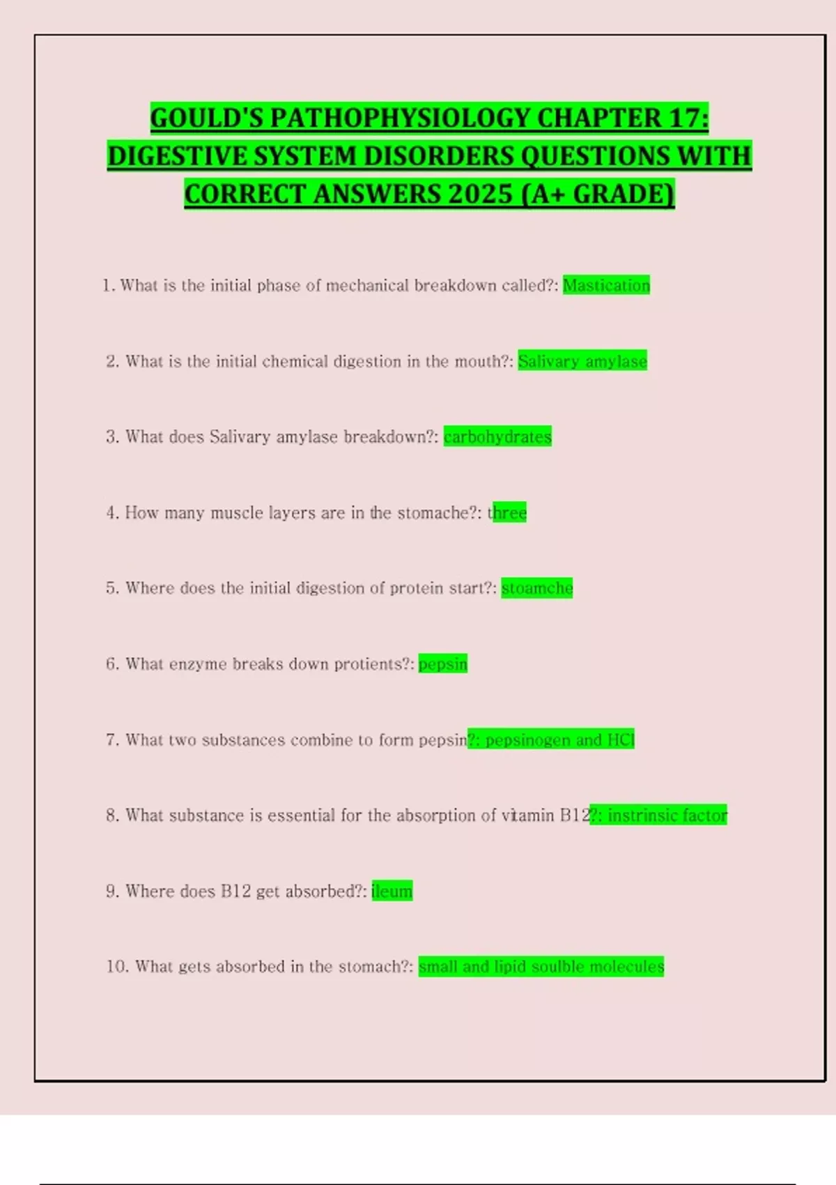 Gould S Pathophysiology Chapter 17 Digestive System Disorders