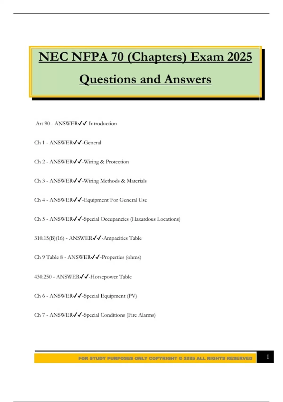 NEC NFPA 70 (Chapters) Exam 2025 Questions and Answers - Nfpa - Stuvia US
