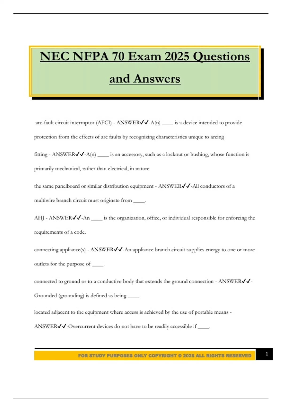 NEC NFPA 70 Exam 2025 Questions and Answers - Nfpa - Stuvia US