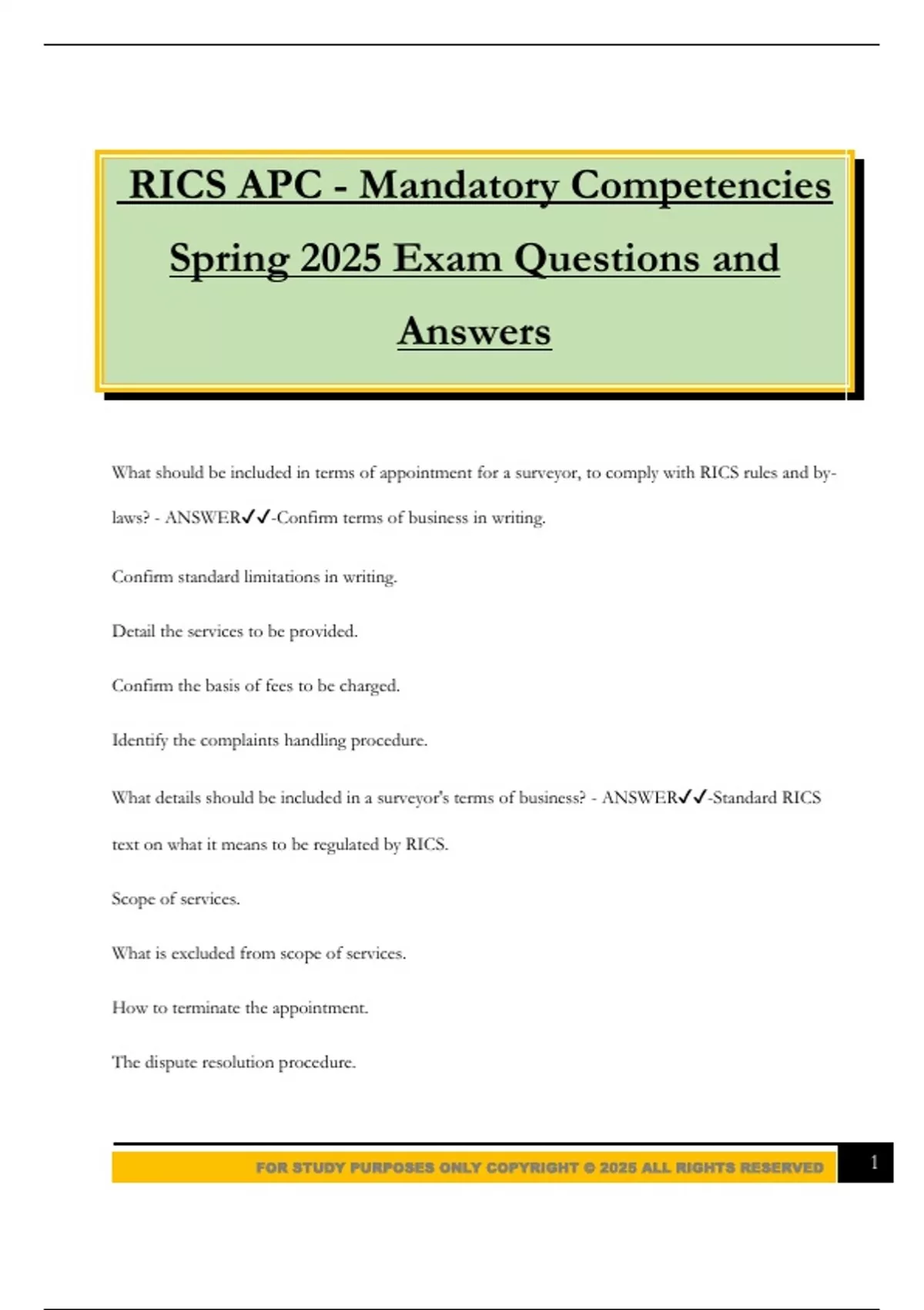 RICS APC - Mandatory Competencies Spring 2025 Exam Questions and Answers - RICS APC - Stuvia US