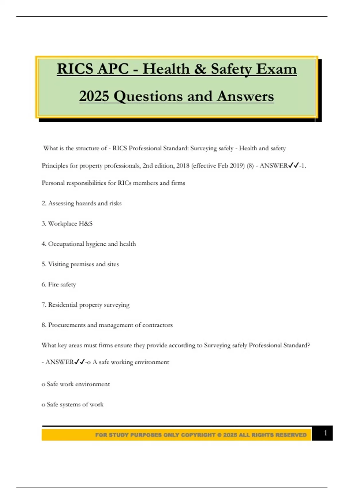RICS APC - Health & Safety Exam 2025 Questions and Answers - RICS APC ...