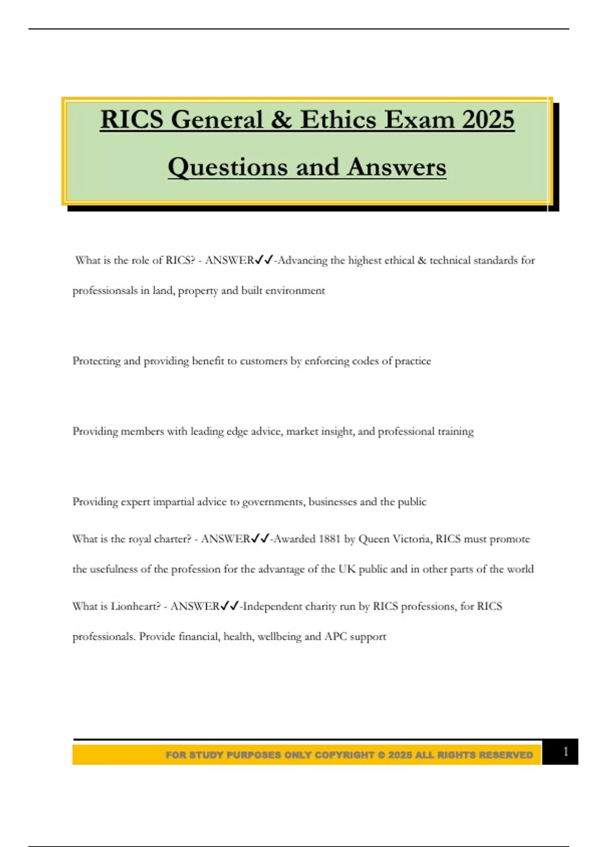 RICS General & Ethics Exam 2025 Questions and Answers - RICS APC ...