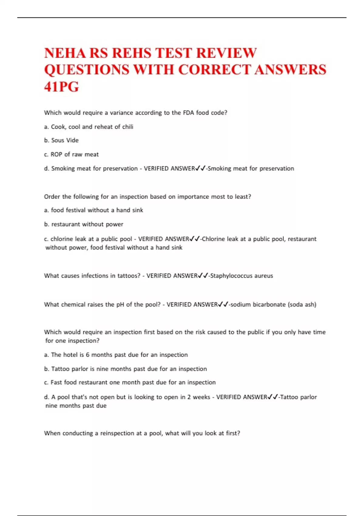 NEHA RS REHS TEST REVIEW QUESTIONS WITH CORRECT ANSWERS - NEHA - Stuvia US