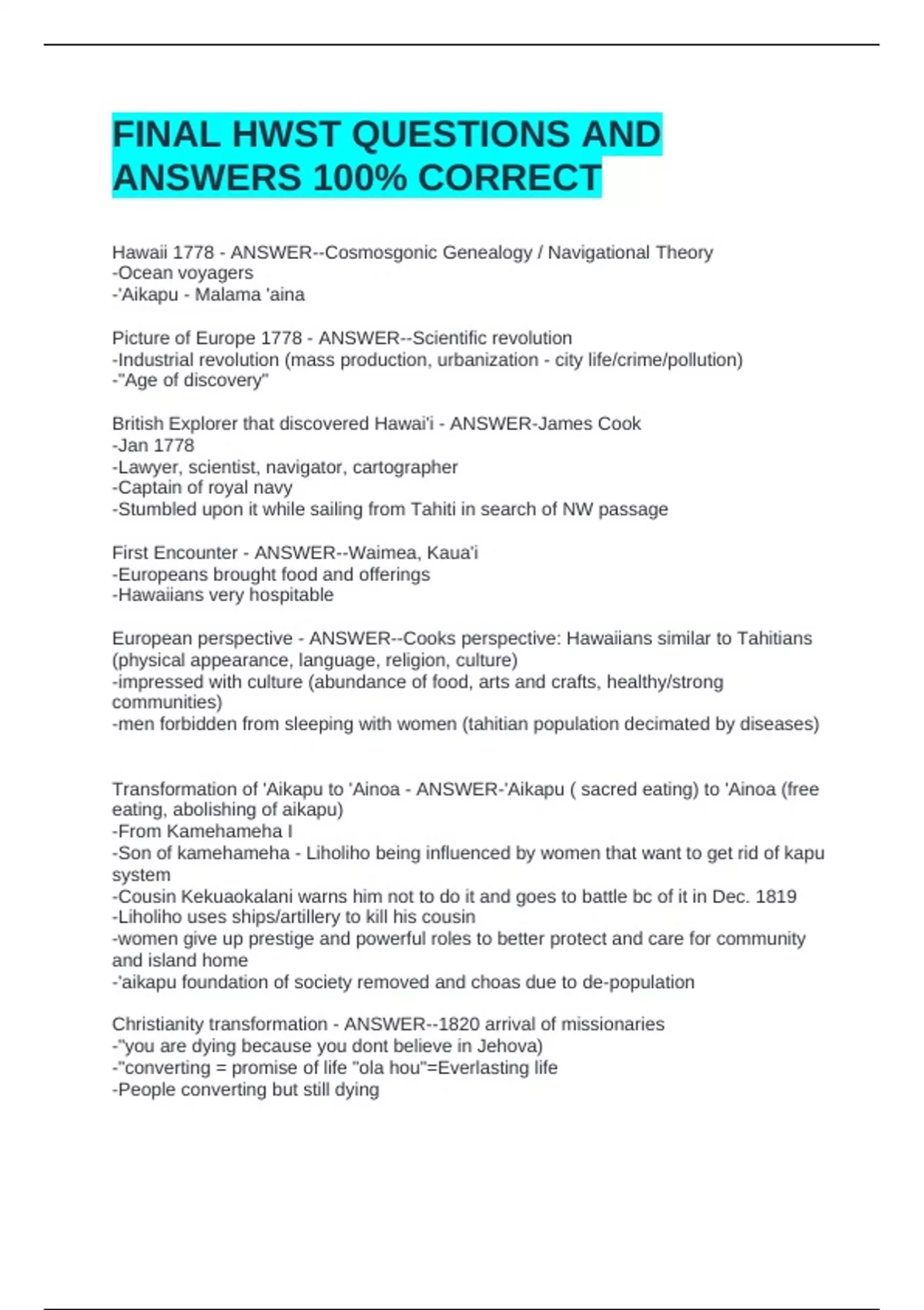 FINAL HWST QUESTIONS AND ANSWERS 100% CORRECT - HWST - Stuvia US