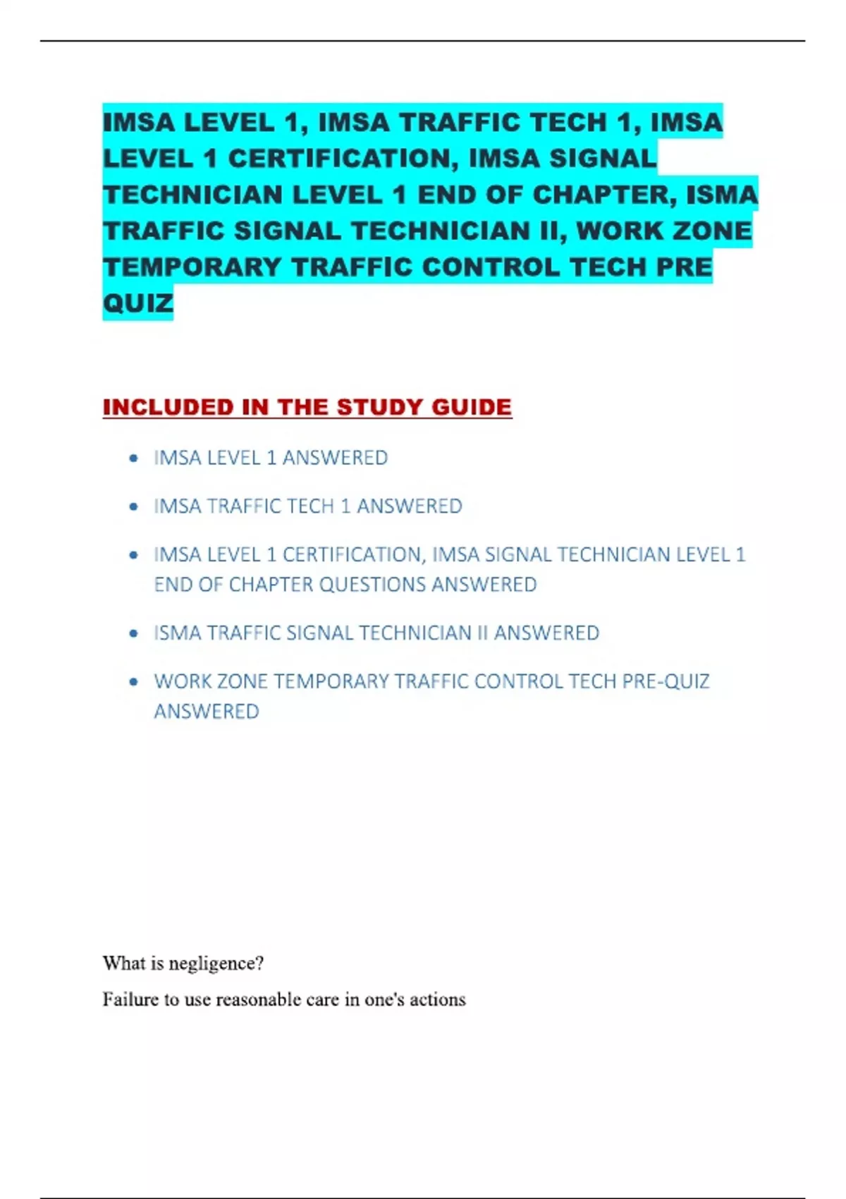 IMSA LEVEL 1, IMSA TRAFFIC TECH 1, IMSA LEVEL 1 CERTIFICATION, IMSA ...