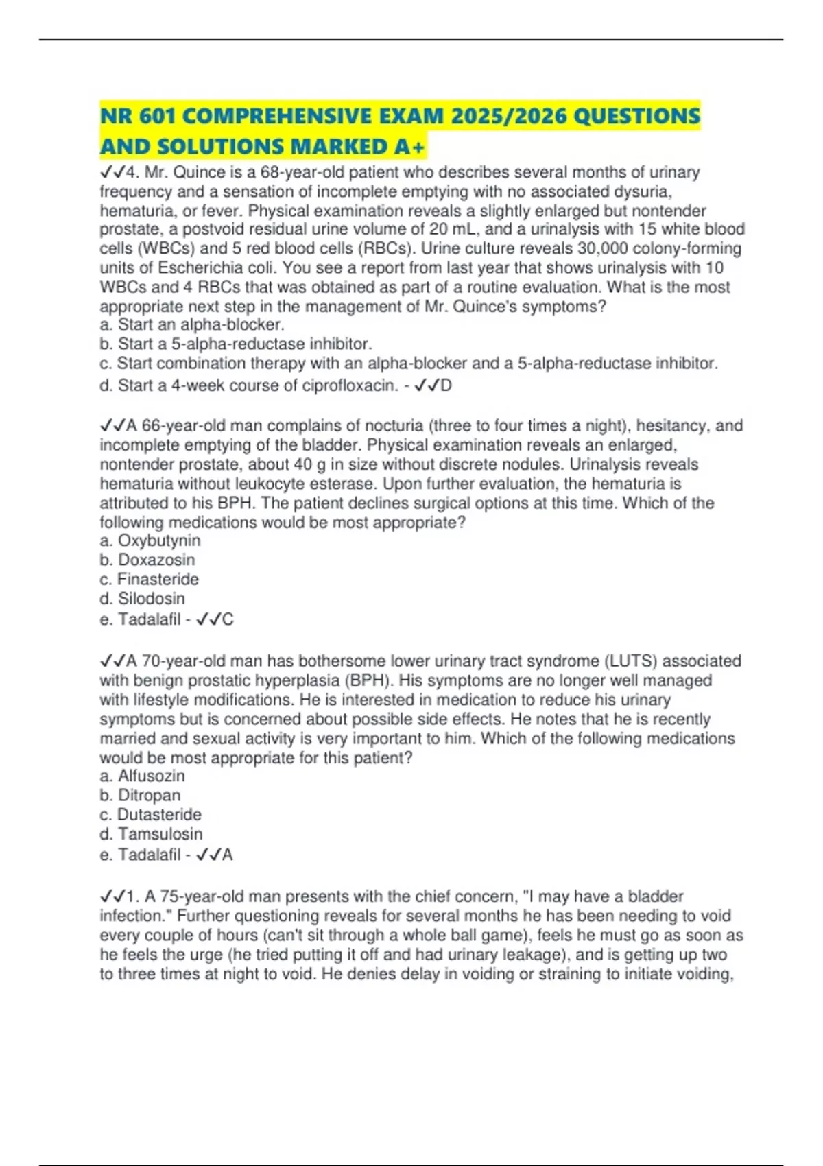 NR 601 COMPREHENSIVE EXAM 2025/2026 QUESTIONS AND SOLUTIONS MARKED A+ ...
