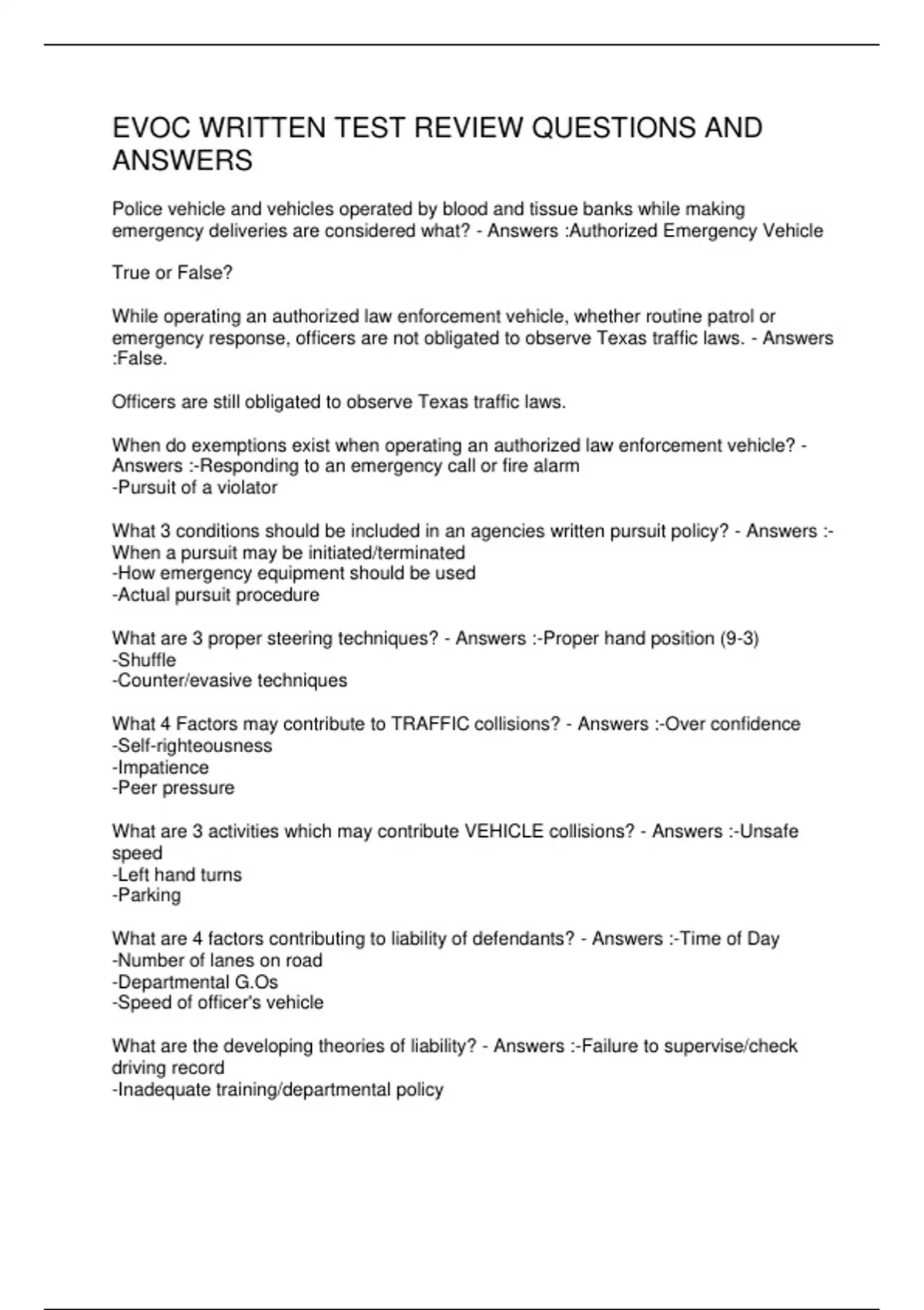 EVOC WRITTEN TEST REVIEW QUESTIONS AND ANSWERS - EVOC - Stuvia US