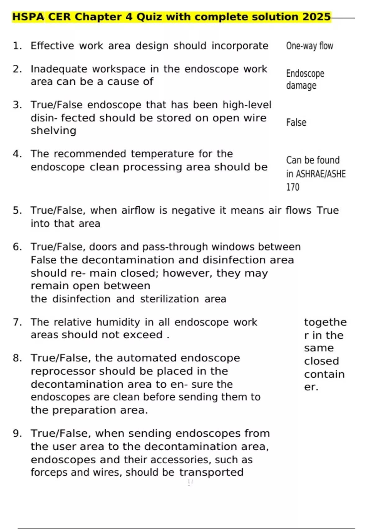HSPA CER Chapter 4 Quiz with complete solution 2025 - HSPA CER Chapter ...