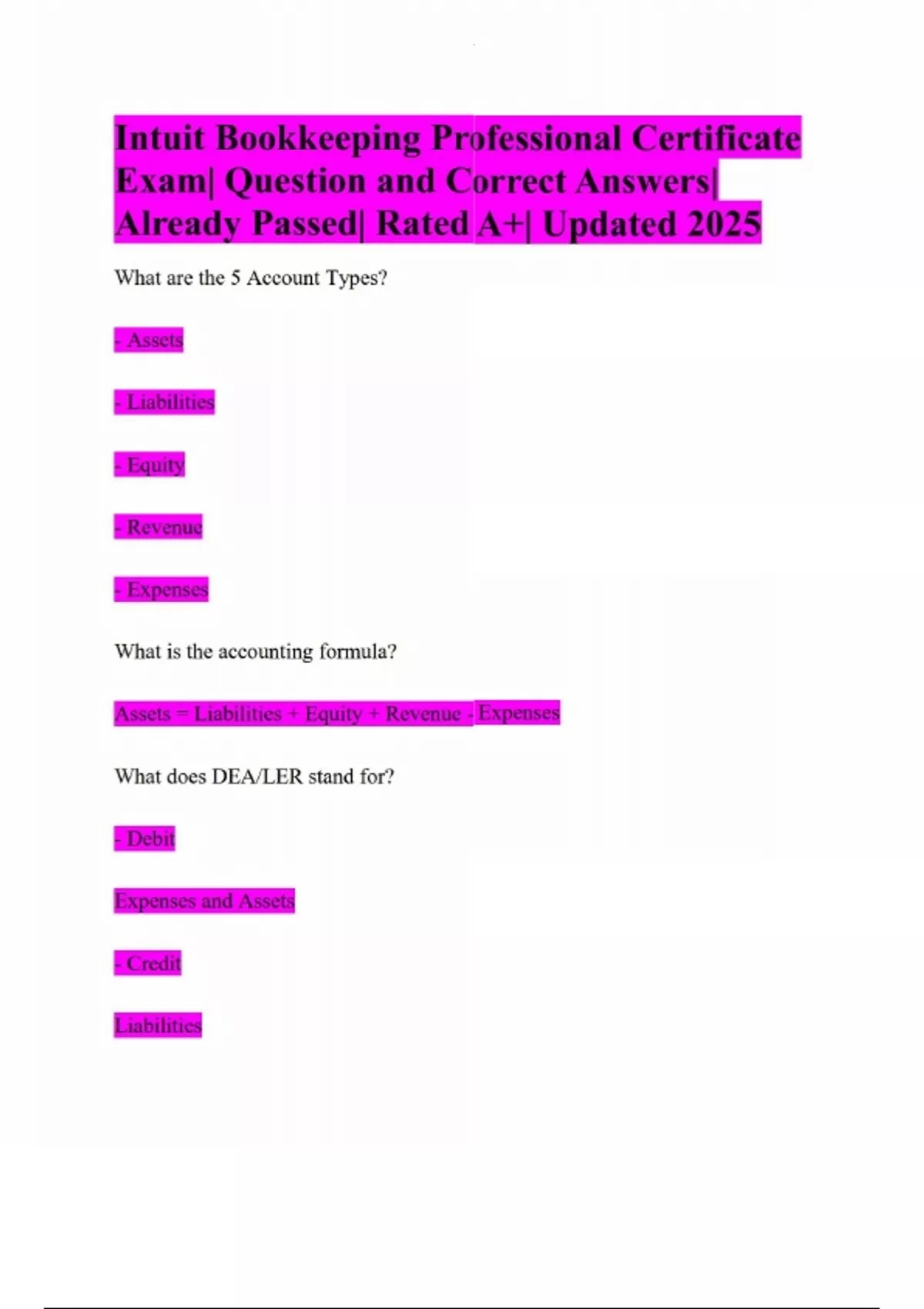 Intuit Bookkeeping Professional Certificate Exam| Question and Correct ...