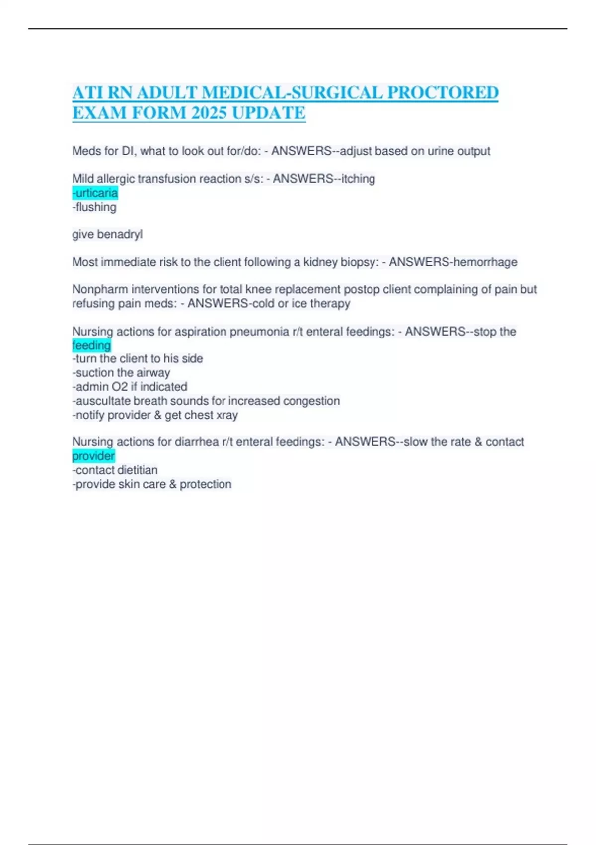 ATI RN ADULT MEDICAL-SURGICAL PROCTORED EXAM FORM 2025 UPDATE - ATI RN ...