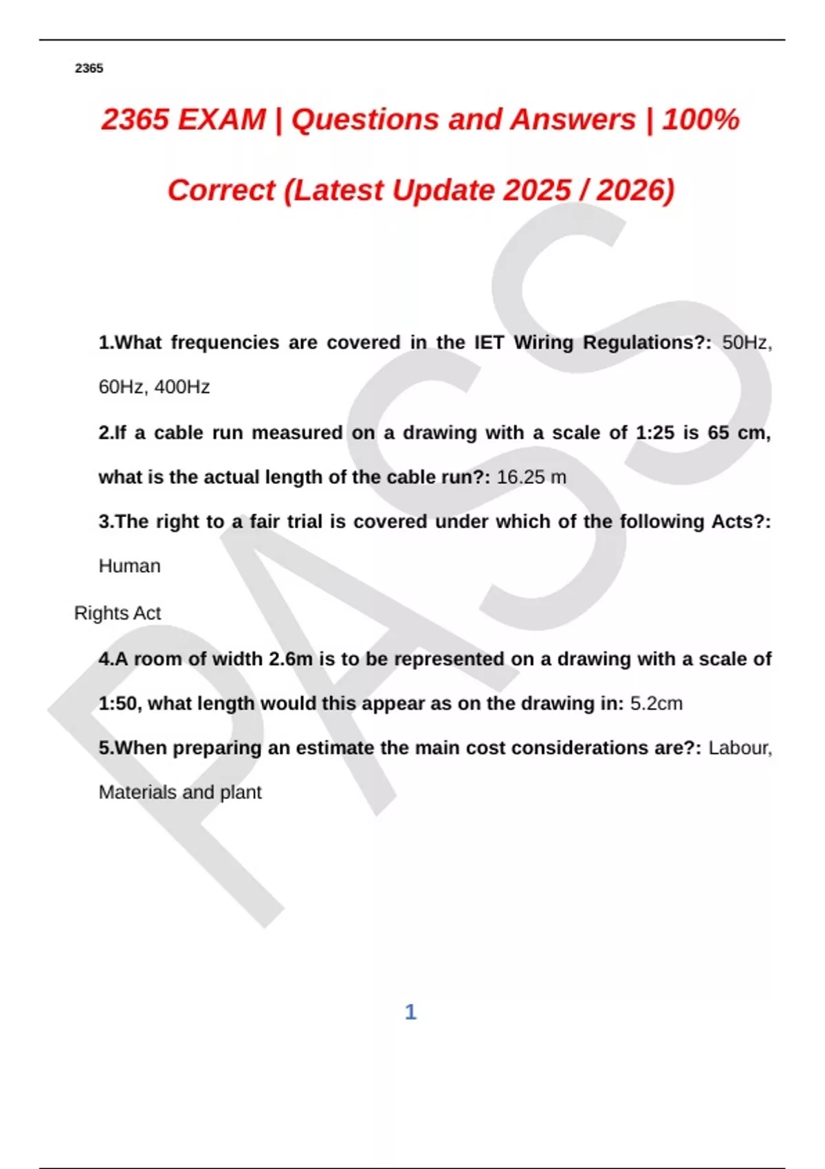 2365 EXAM | Questions and Answers | 100% Correct (Latest Update 2025 / ...