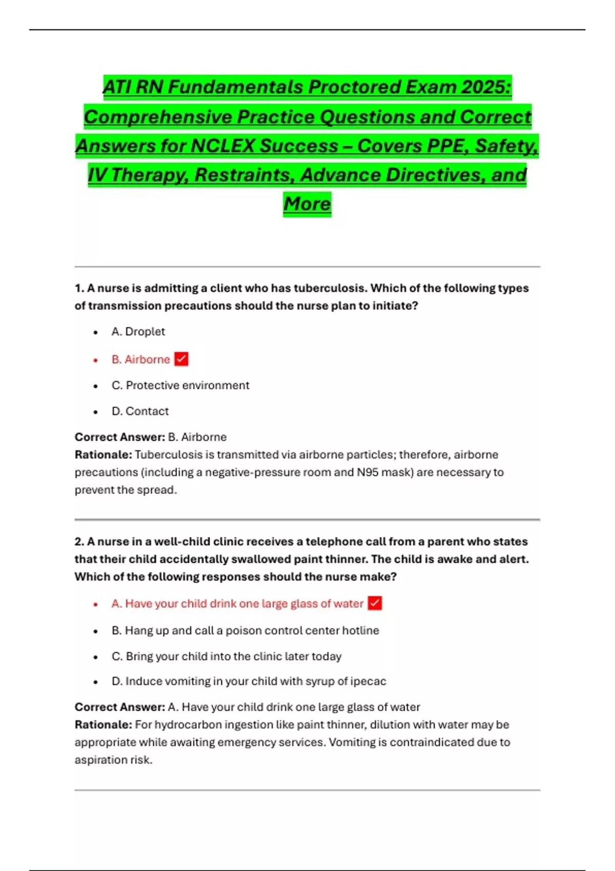 ATI RN Fundamentals Proctored Exam 2025: Comprehensive Practice ...