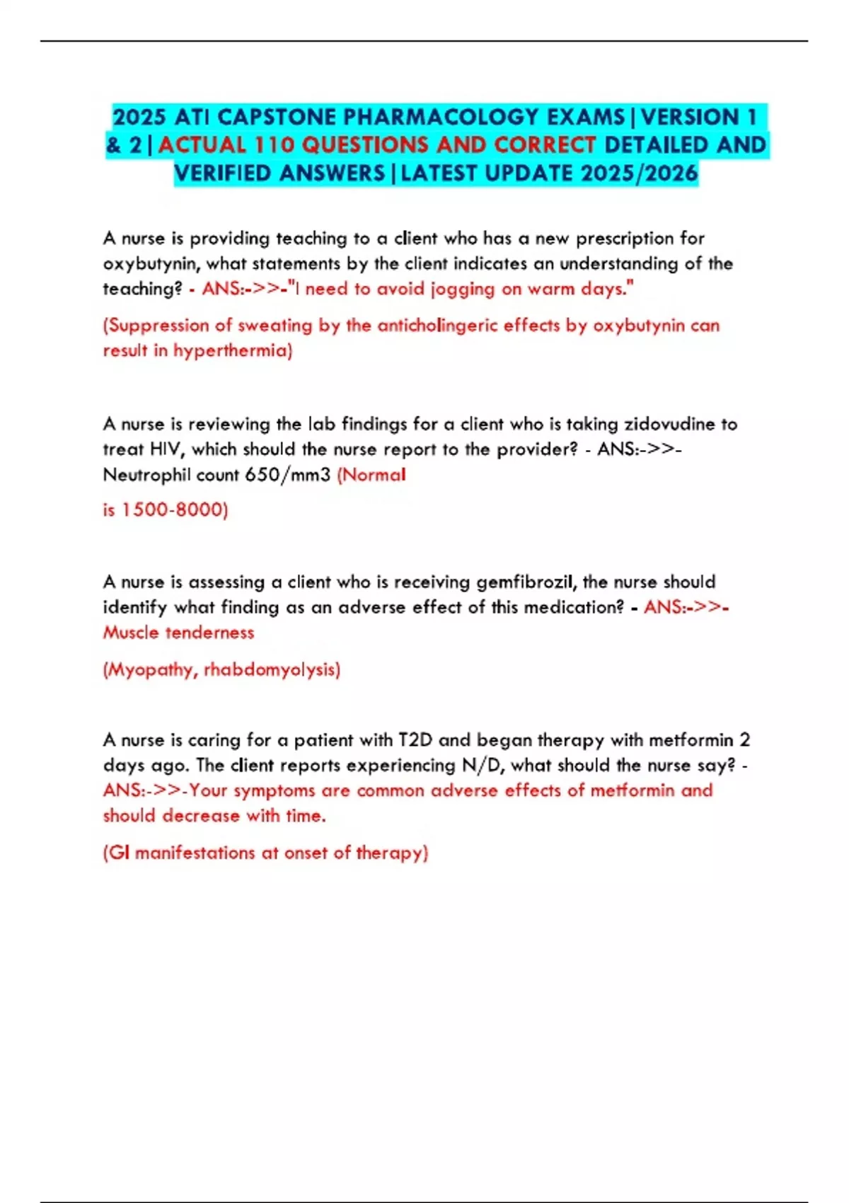 2025 ATI CAPSTONE PHARMACOLOGY EXAMS|VERSION 1 & 2|ACTUAL 110 QUESTIONS ...