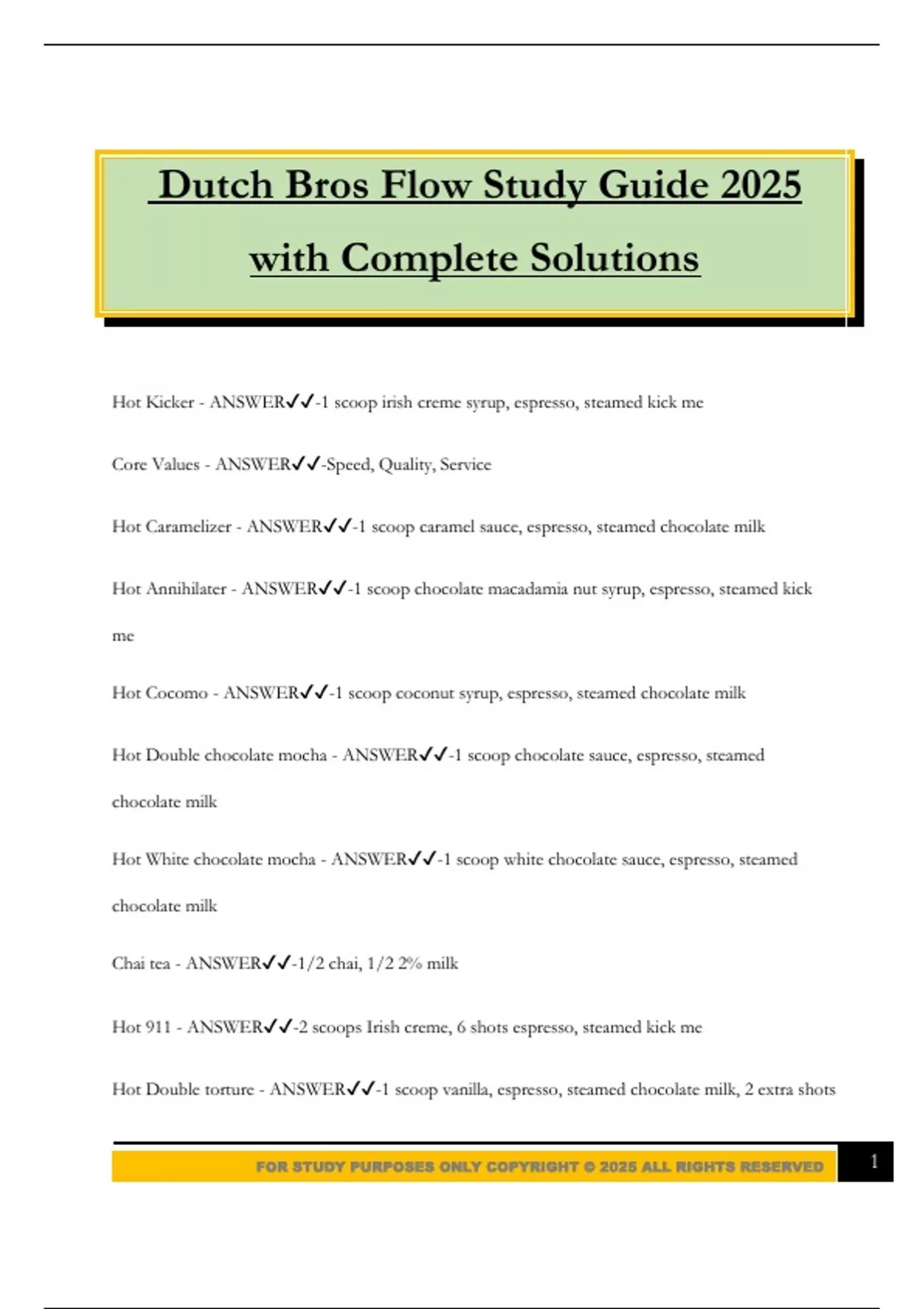 Dutch Bros Flow Study Guide 2025 with Complete Solutions - Dutch Bros - Stuvia US