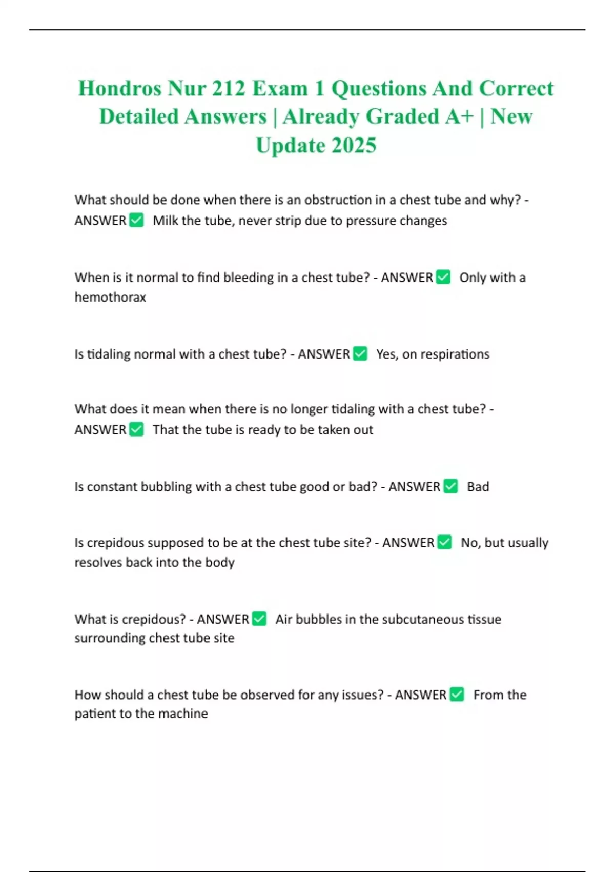 Hondros Nur 212 Exam 1 Questions And Correct Detailed Answers | Already ...