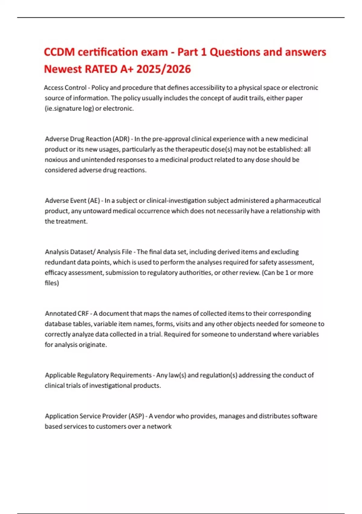 CCDM certification exam - Part 1 Questions and answers Newest RATED A+ ...