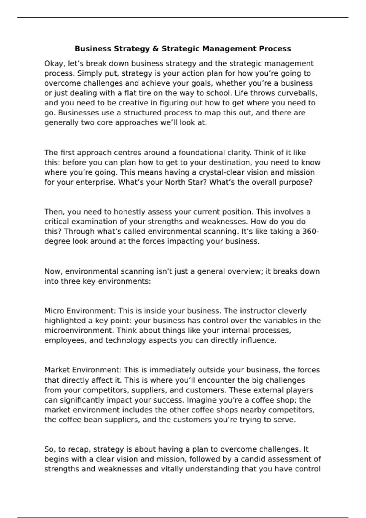 Summary Business Strategy & Strategic Management – Comprehensive ...