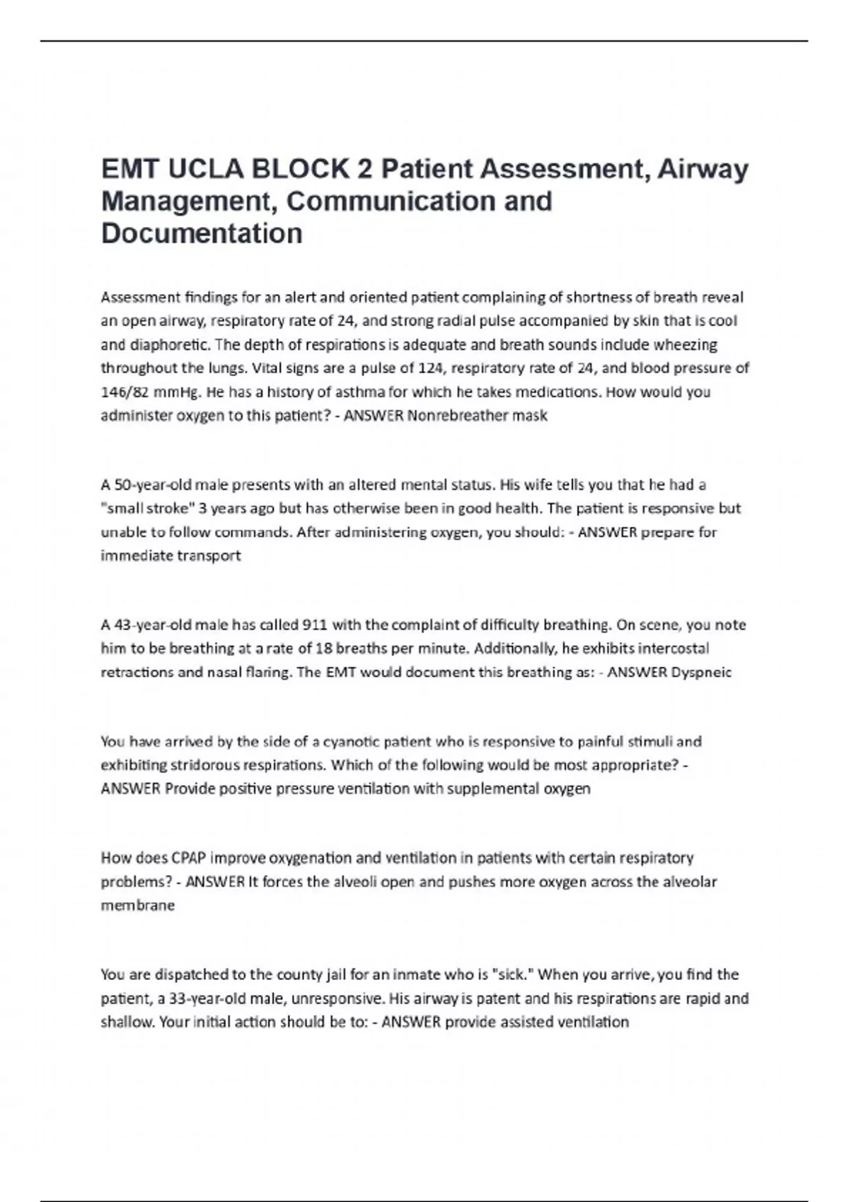 EMT UCLA BLOCK 2 Patient Assessment, Airway Management, Communication ...