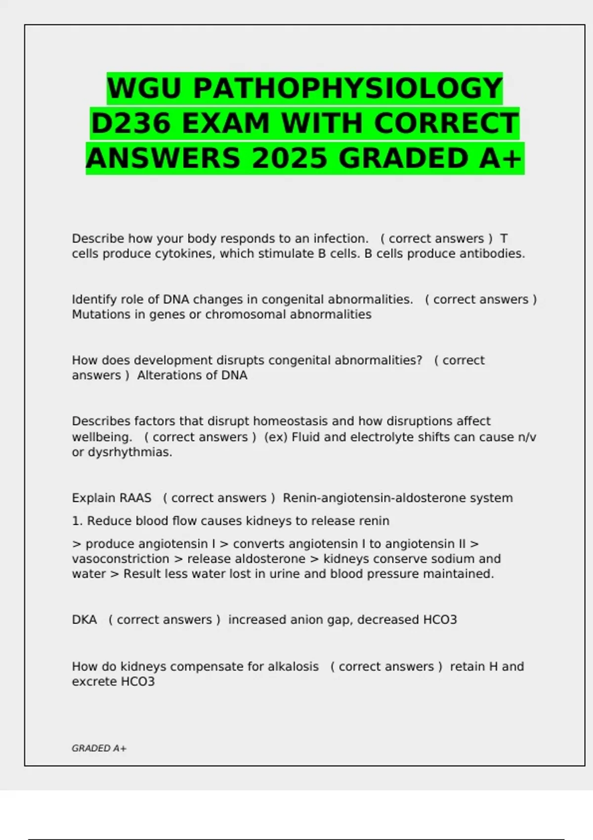 WGU PATHOPHYSIOLOGY D236 EXAM WITH CORRECT ANSWERS 2025 GRADED A+ - WGU PATHOPHYSIOLOGY D236 EXA ...