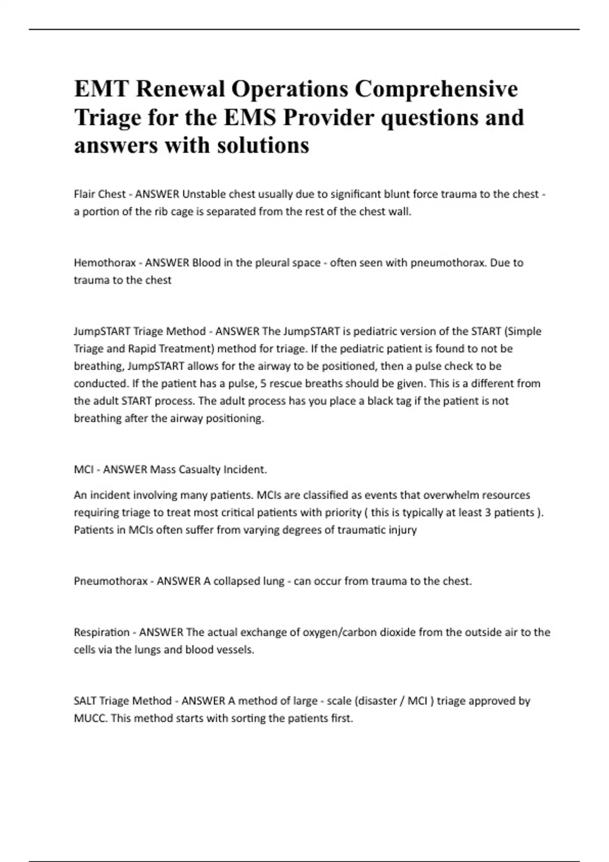 EMT Renewal Operations Comprehensive Triage for the EMS Provider ...