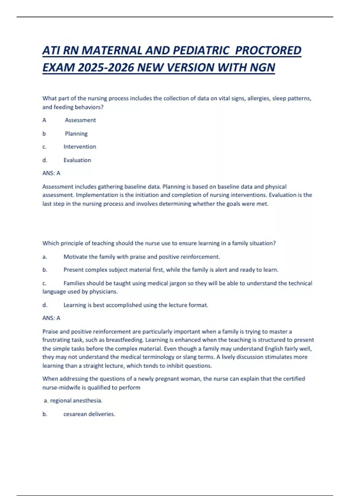 ATI RN Maternal and Pediatric Proctored Exam 2025–2026 – New NGN ...