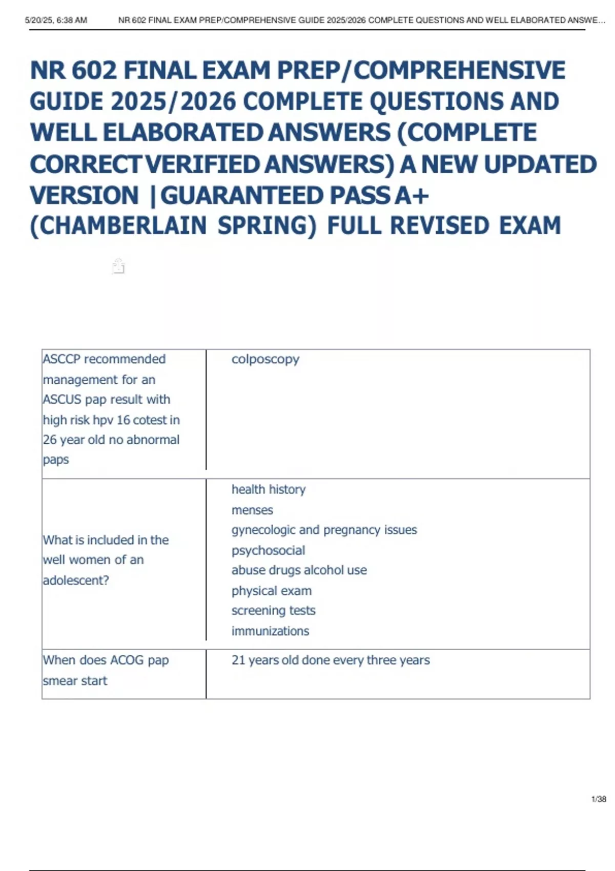 NR 602 FINAL EXAM PREP/COMPREHENSIVE GUIDE 2025/2026 COMPLETE QUESTIONS ...
