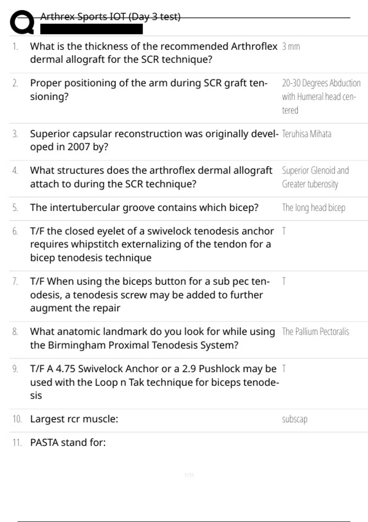 Arthrex Sports IOT (Day 3 test) ACTUAL EXAM QUESTIONS WITH COMPLETE ...