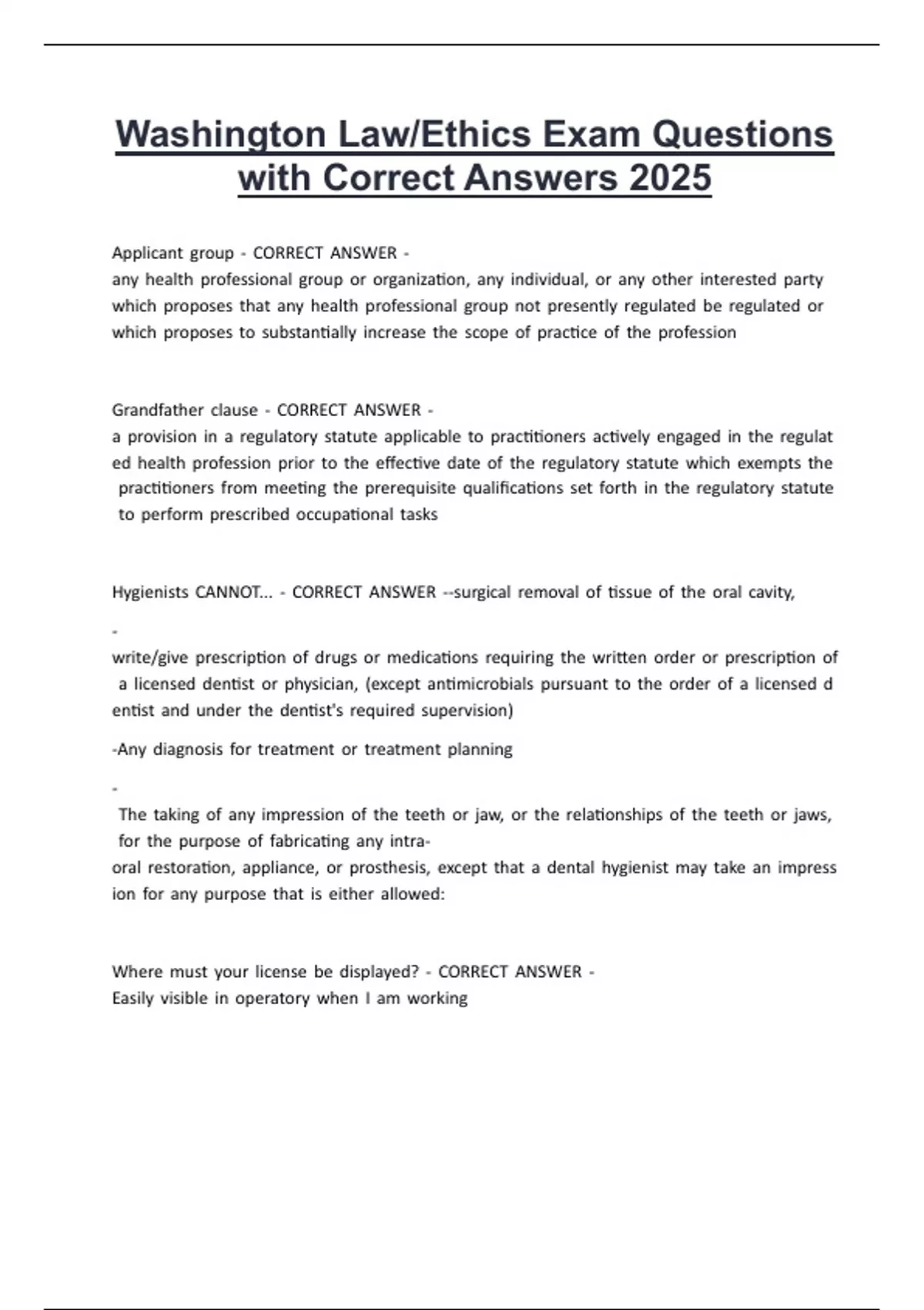 Washington State Law Exam Questions with 100% Correct Answers | Latest ...