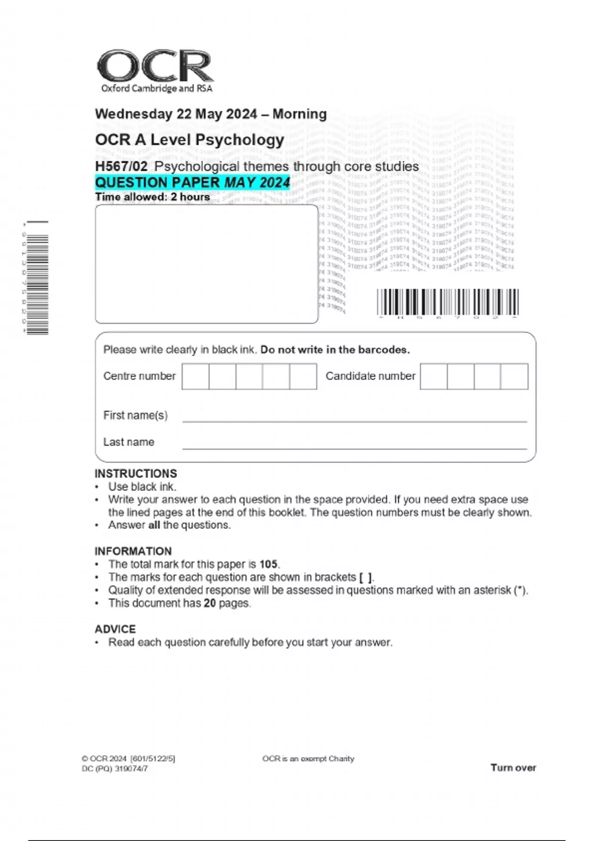 OCR A Level Psychology H567/02 Psychological themes through core ...