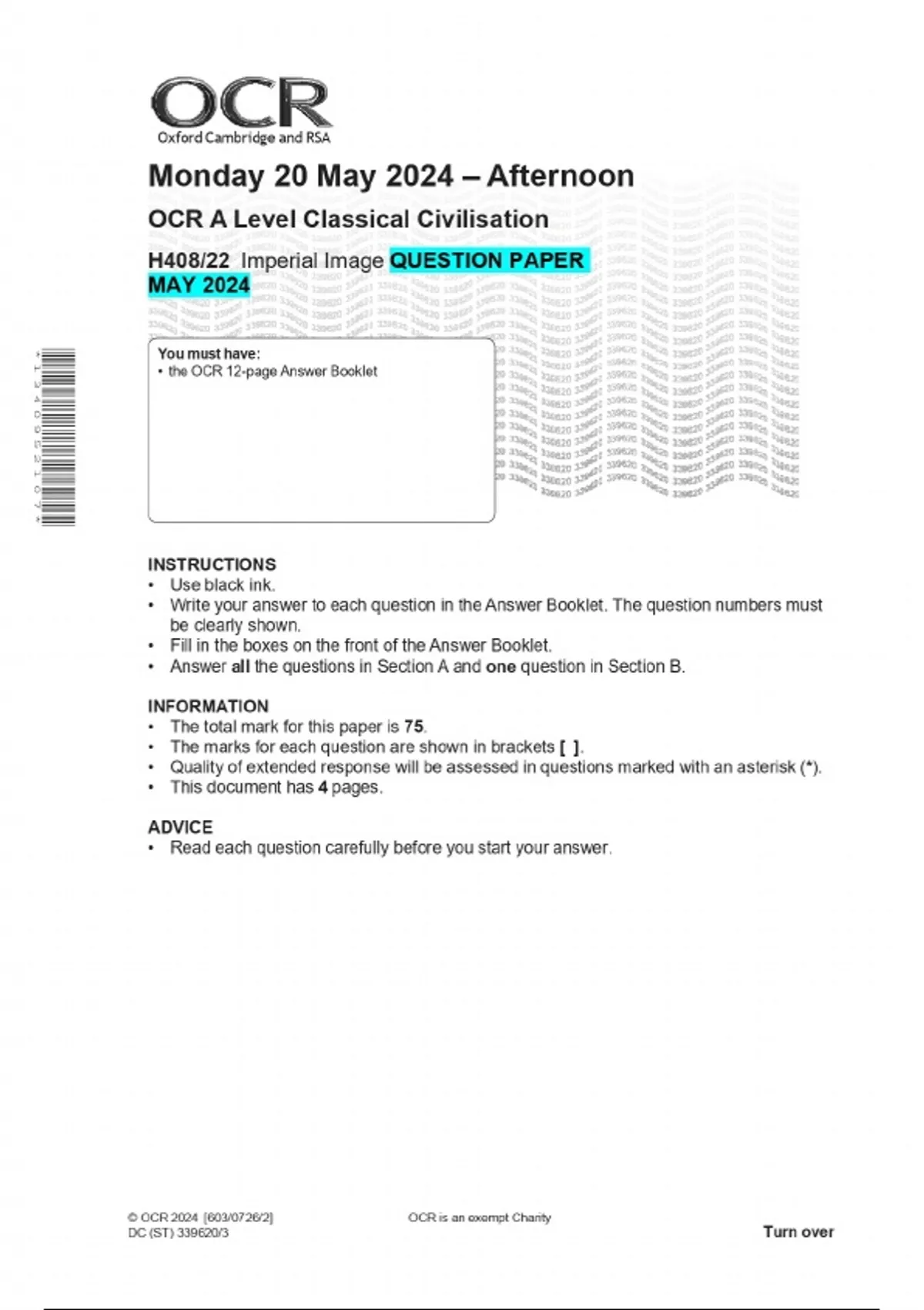 OCR A Level Classical Civilisation H408/22 Imperial Image QUESTION ...