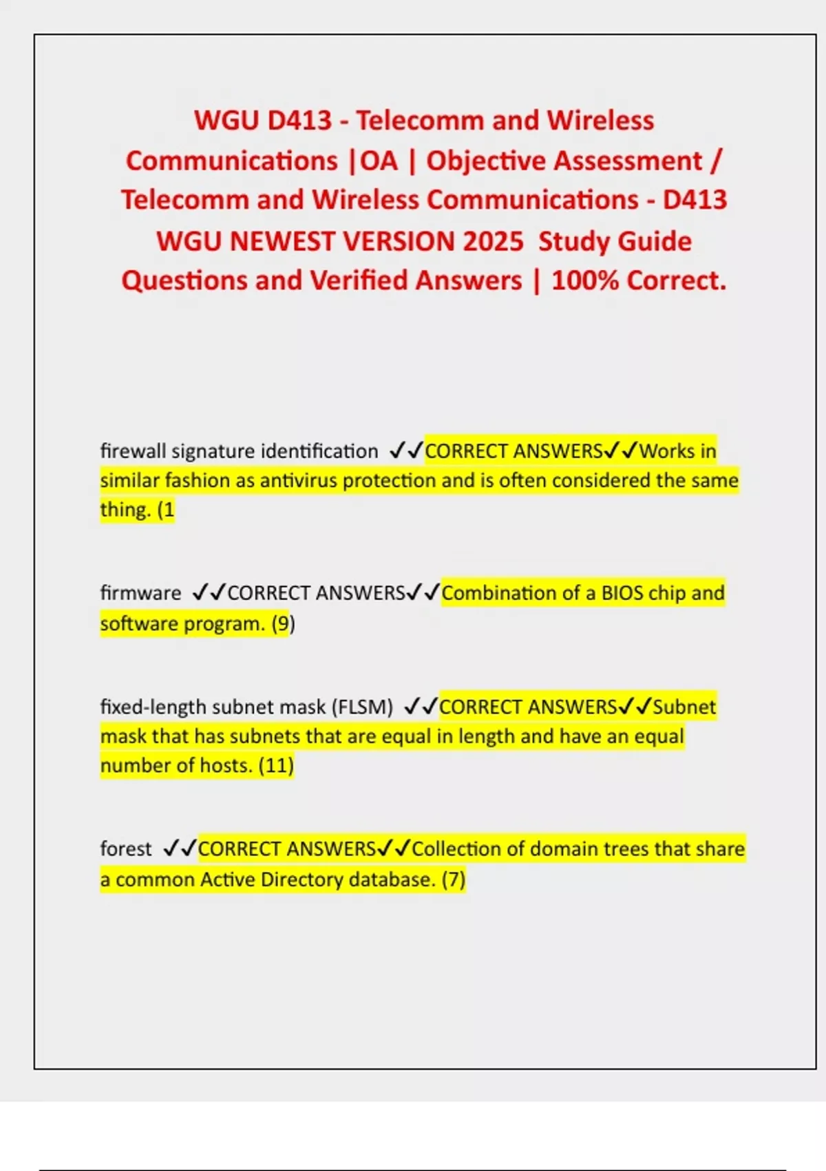 WGU D413 - Telecomm and Wireless Communications |OA | Objective ...