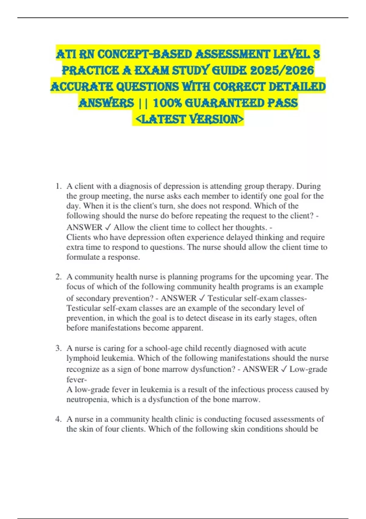 ATI RN Concept-Based Assessment Level 3 Practice A EXAM STUDY GUIDE ...