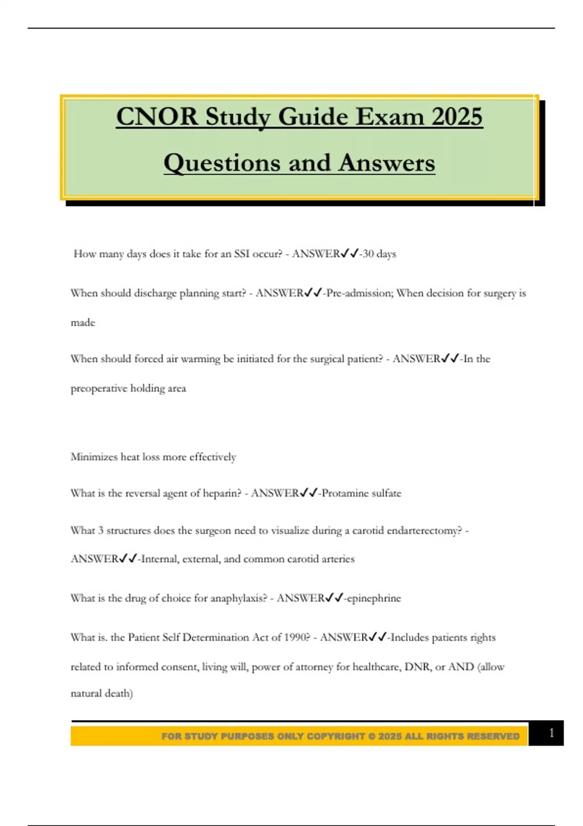 CNOR Bundled Exams 2025 Questions and Answers - Stuvia US
