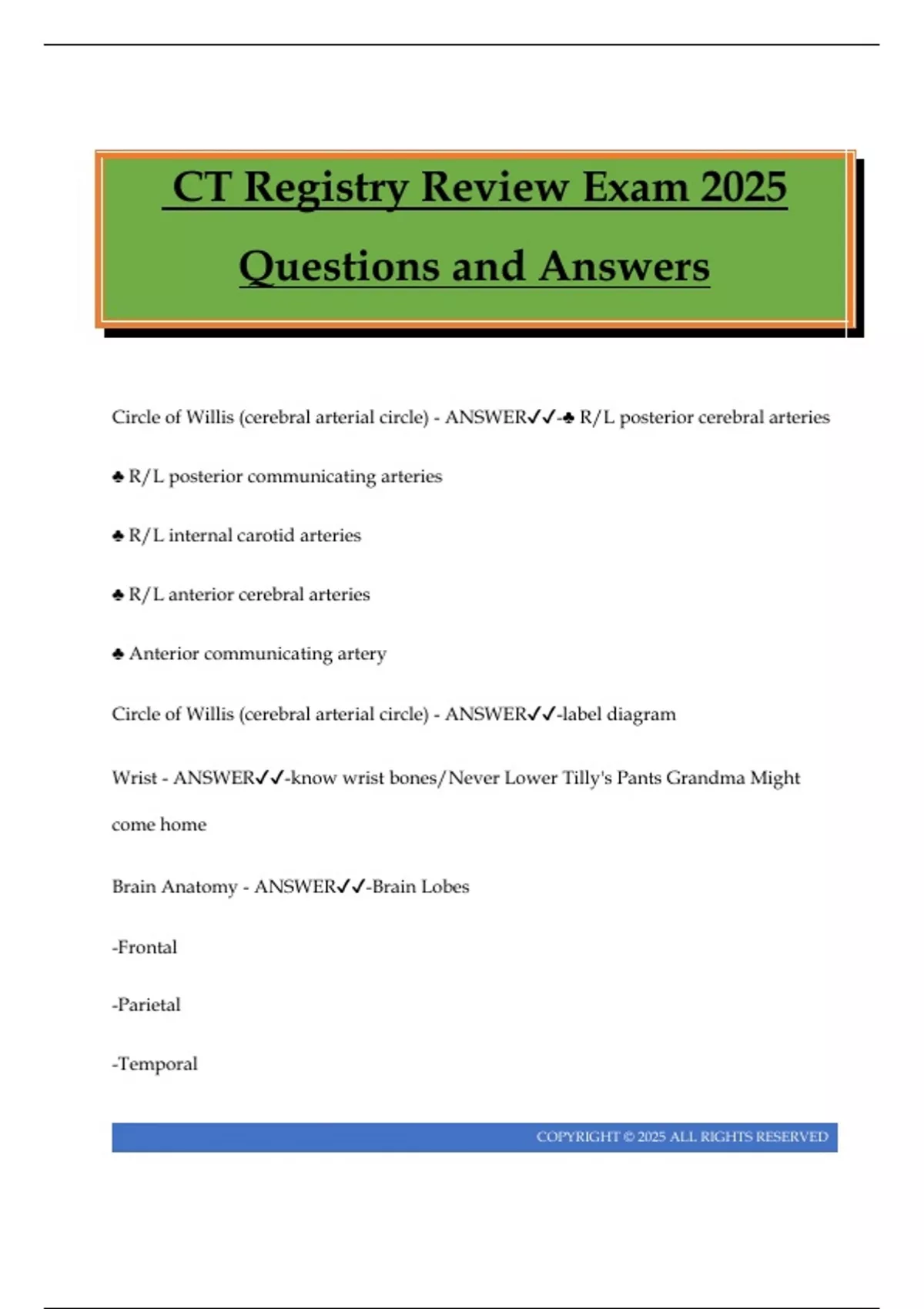 CT Registry Review Exam 2025 Questions and Answers - CT - Stuvia US
