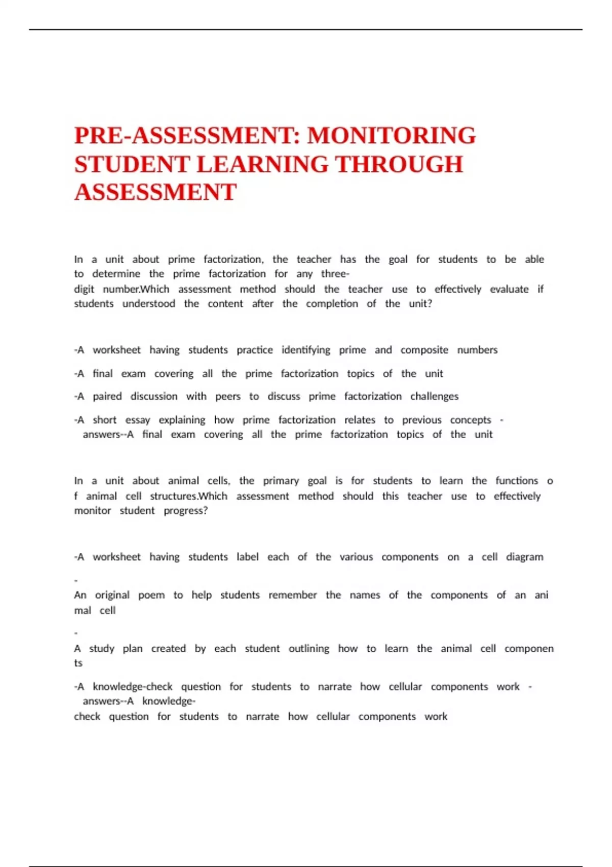 PRE-ASSESSMENT: MONITORING STUDENT LEARNING THROUGH ASSESSMENT - WGU ...