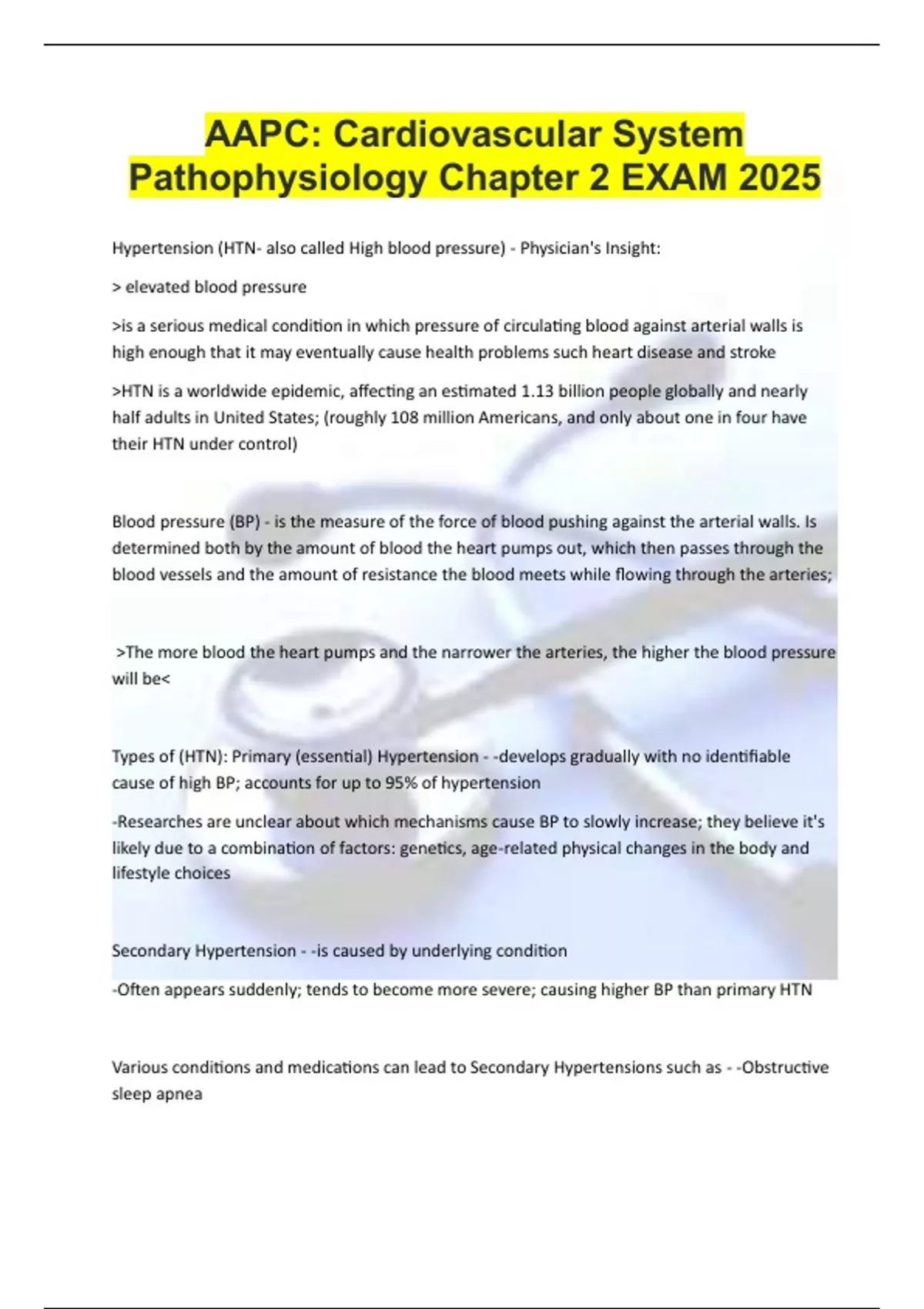 AAPC : Cardiovascular System Pathophysiology Chapter 2 COMPREHENSIVE ...