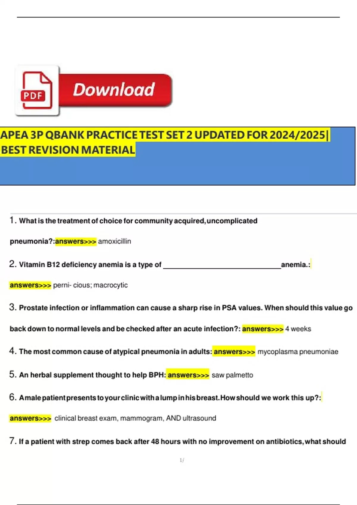 APEA 3P QBank Practice Test Set 2 Updated for 2024/2025| Best Revision ...