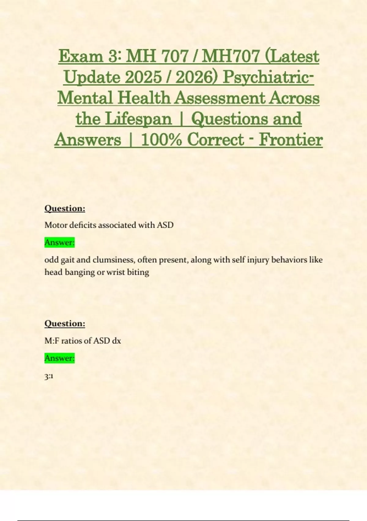 Exam 3: MH707 / MH 707 (Latest 2025 / 2026 Updates STUDY BUNDLE ...