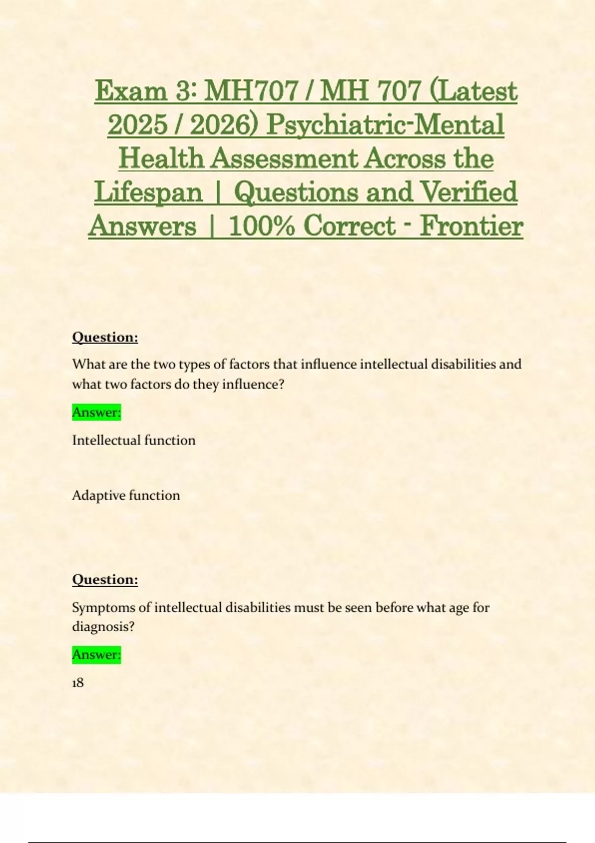 Exam 3: MH707 / MH 707 (Latest 2025 / 2026) Psychiatric-Mental Health ...