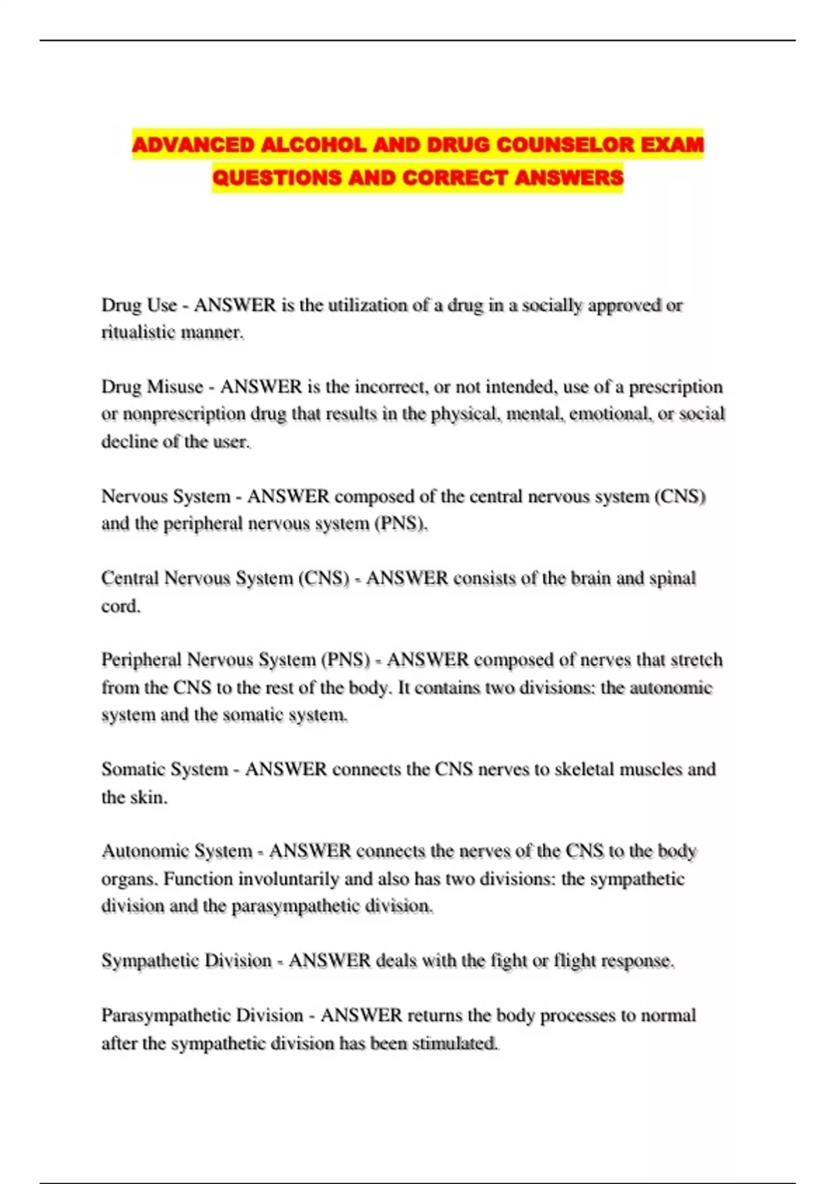 Alcohol And Drug Counselor Cadc Test Questions And Answers Alcohol