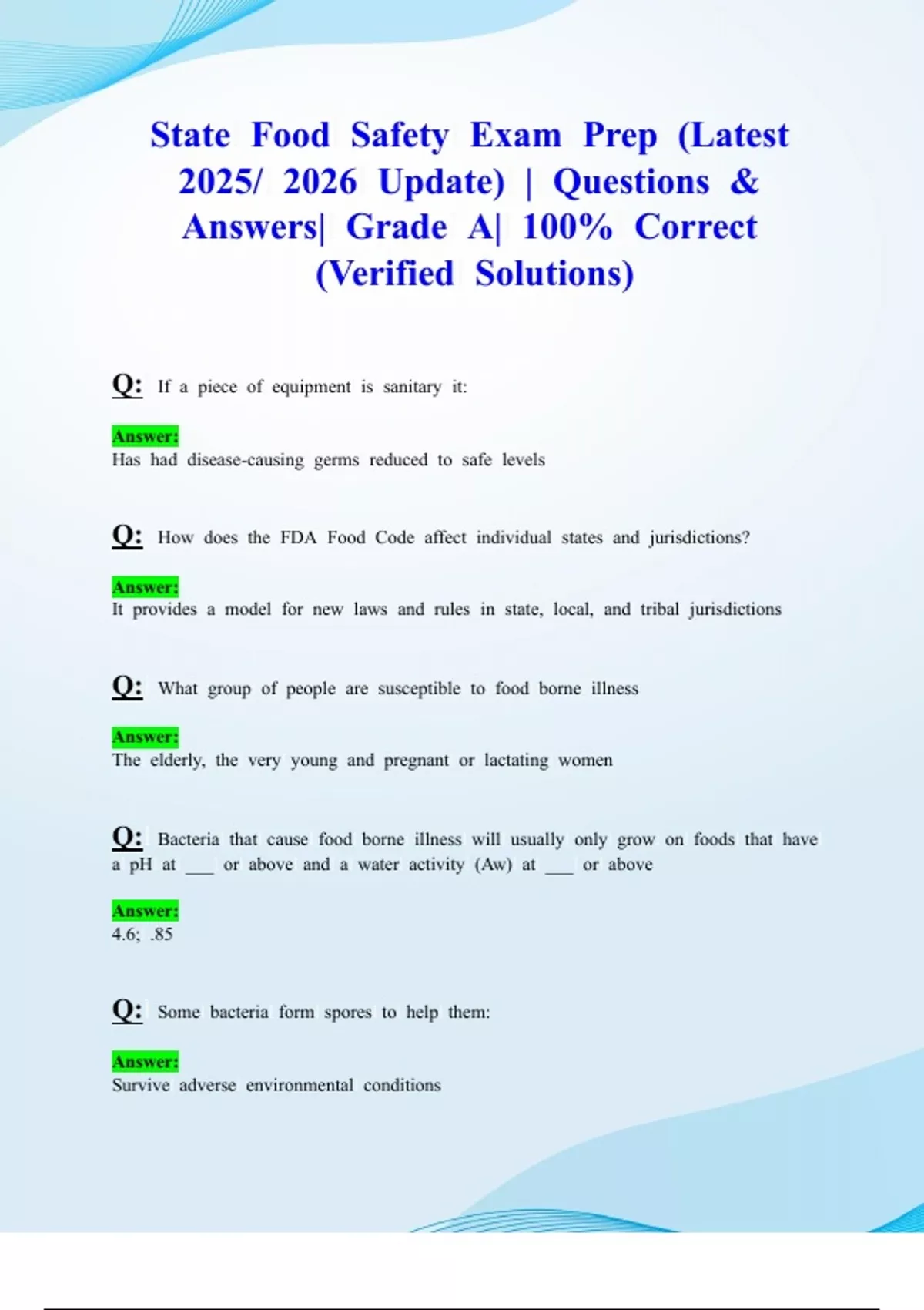 State Food Safety Exam Prep (Latest 2025/ 2026 Update) | Questions ...