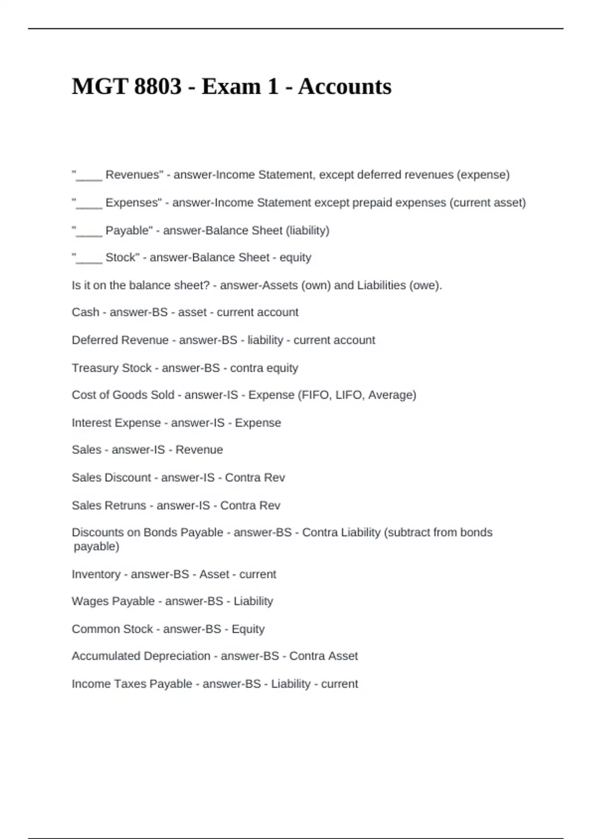 MGT 8803 - Exam 1 - Accounts questions with complete solutions - Georgia Institute of Technology ...