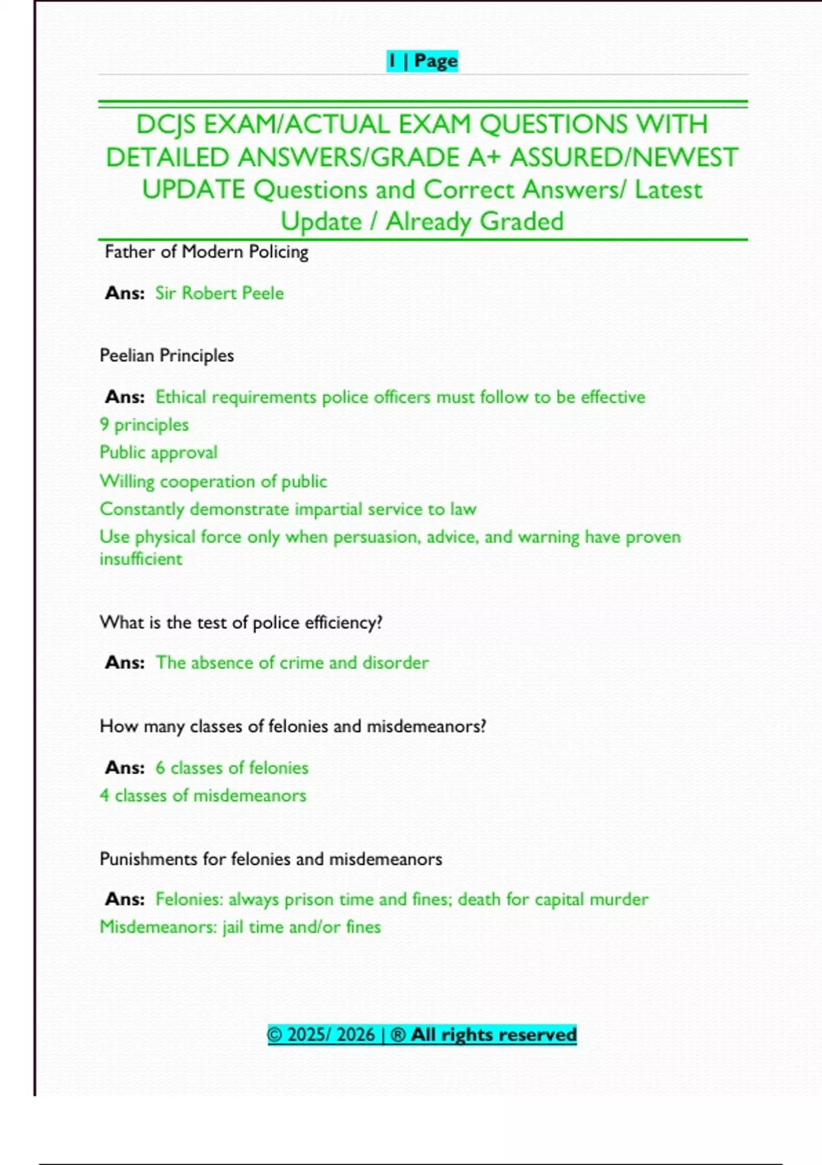 DCJS Exam – Actual Exam Questions with Verified Answers | 2025/2026 ...