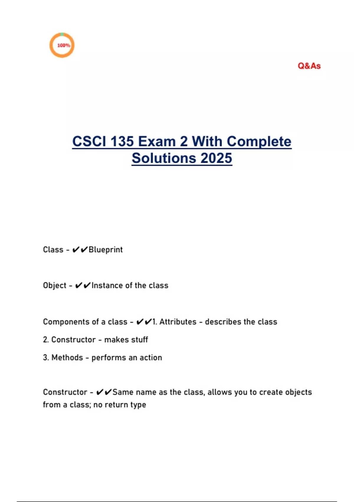 CSCI 135 Exam 2 With Complete Solutions 2025 - CSCI 135 - Stuvia US