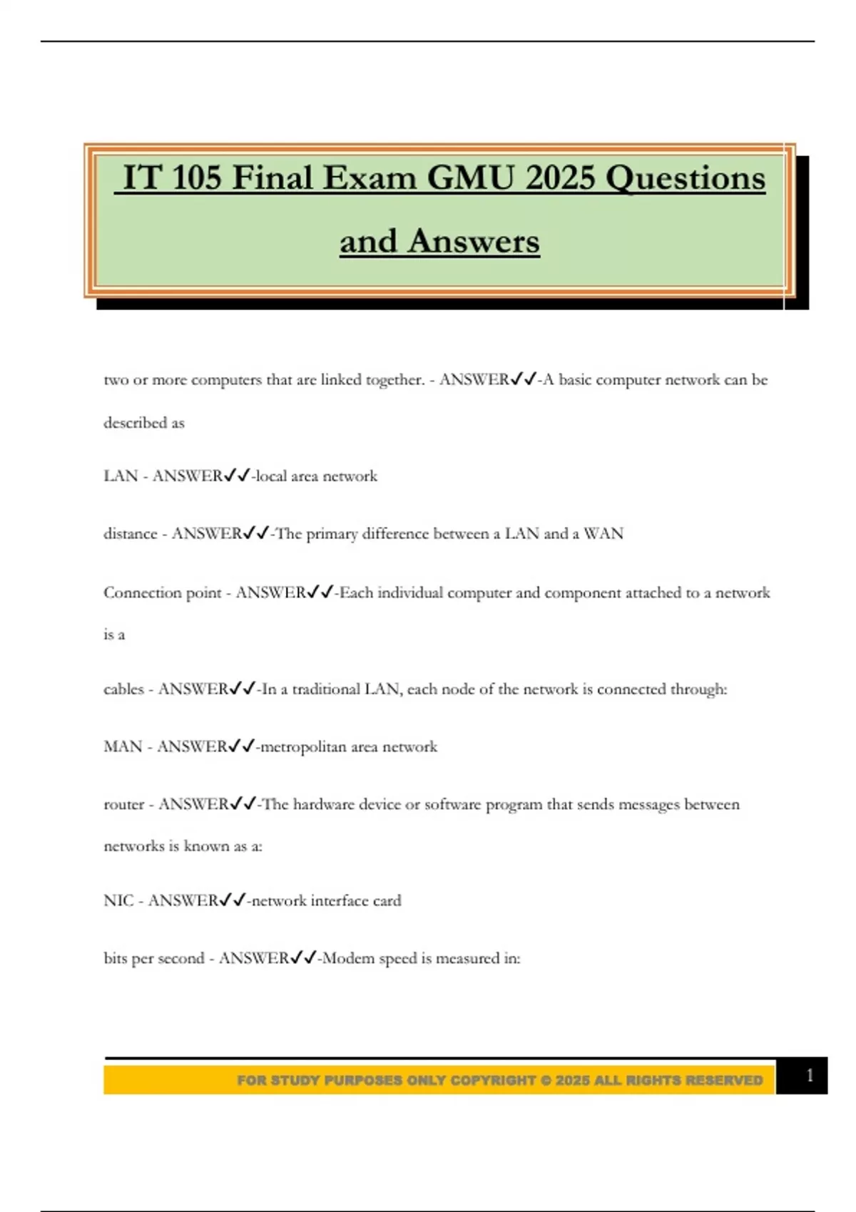 IT 105 Final Exam GMU 2025 Questions and Answers - IT 105 - Stuvia US