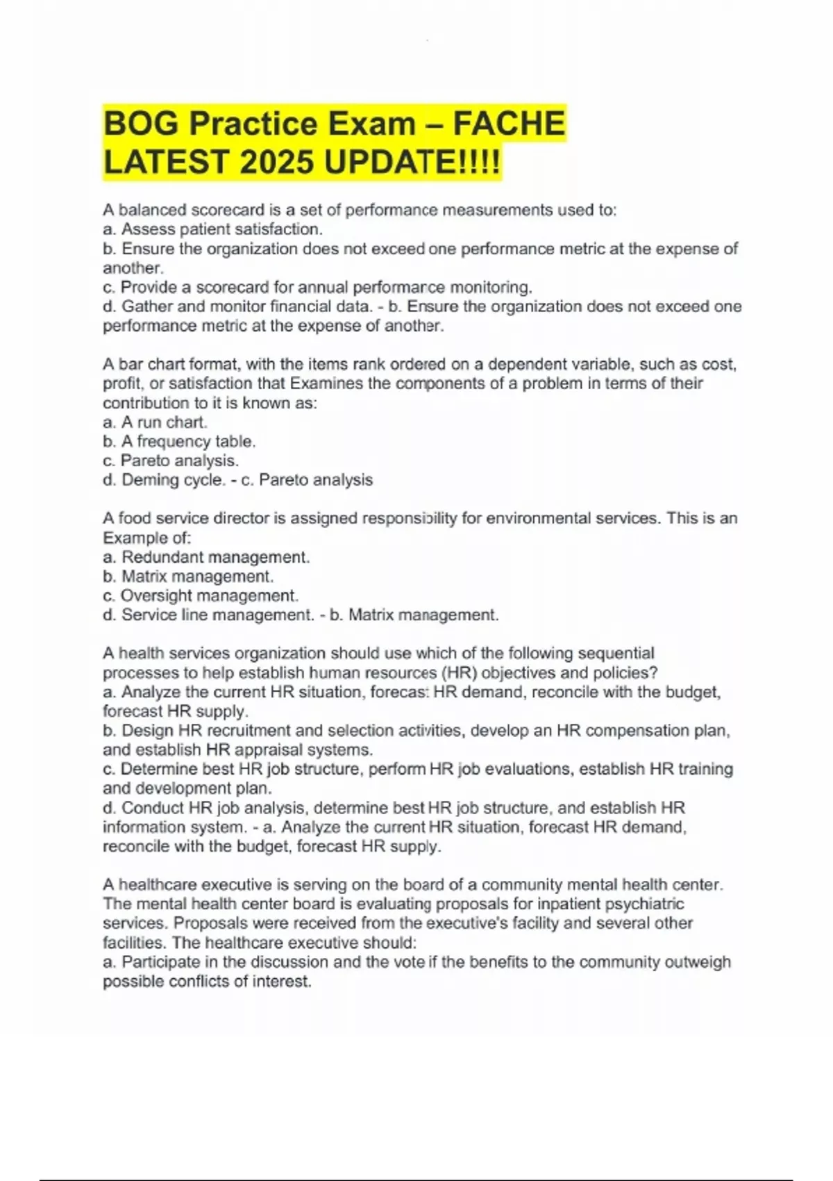 BOG Practice Exam – FACHE LATEST 2025 UPDATE!!!! - BOG Practice – FACHE ...