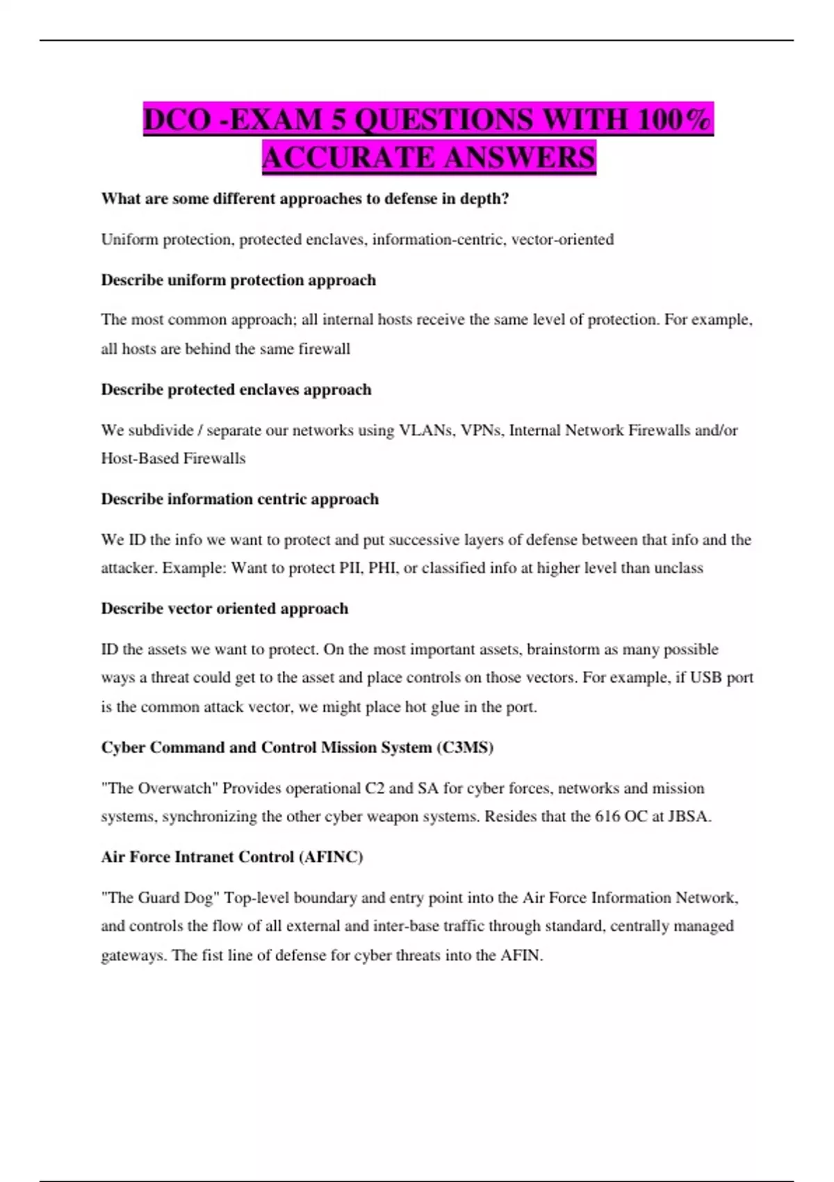 DCO -EXAM 5 QUESTIONS WITH 100% ACCURATE ANSWERS - DCO - Stuvia US